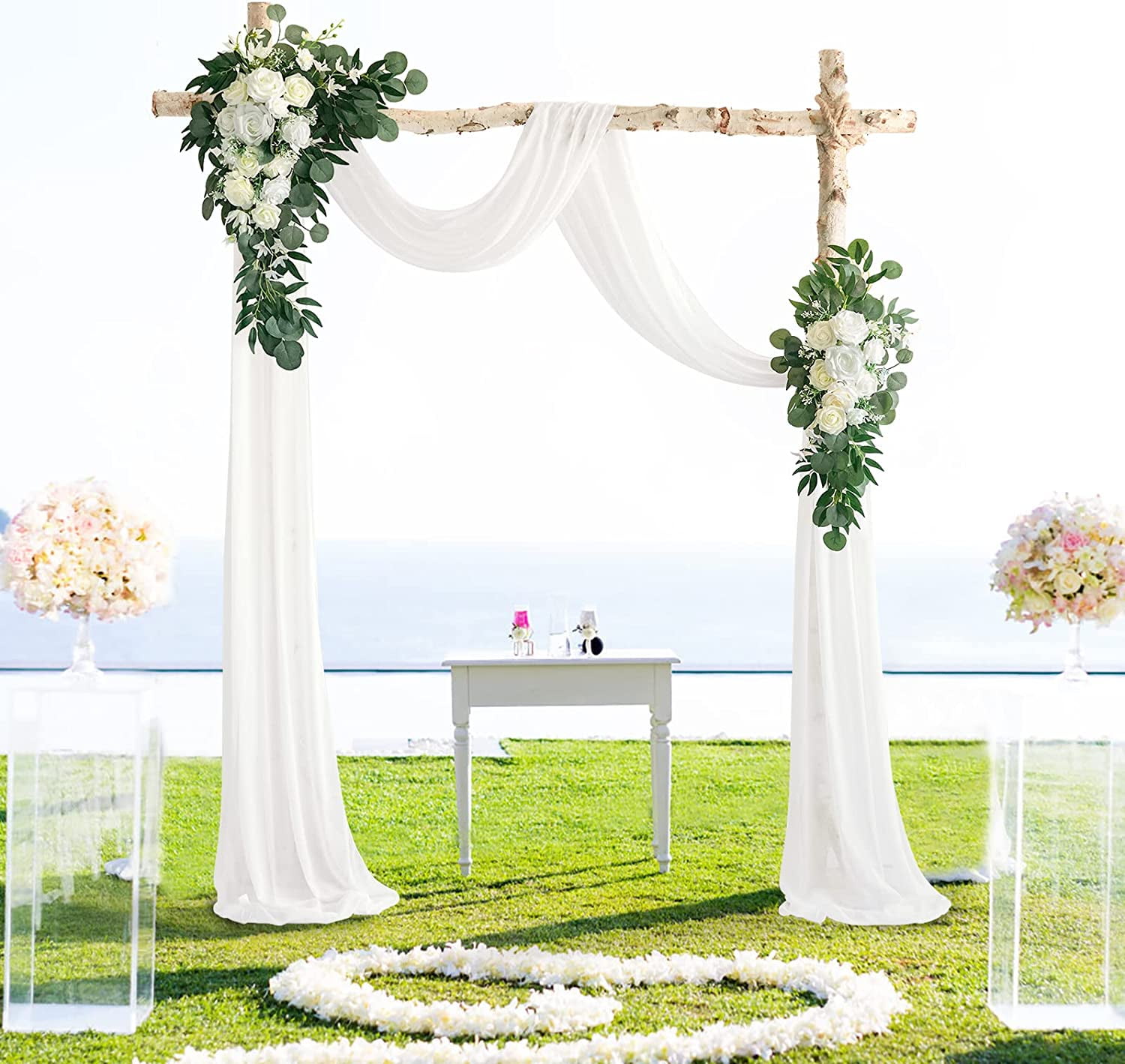 Artificial Wedding Arch Kit (Pack of 3), with 26Ft White Draping Fabric ...