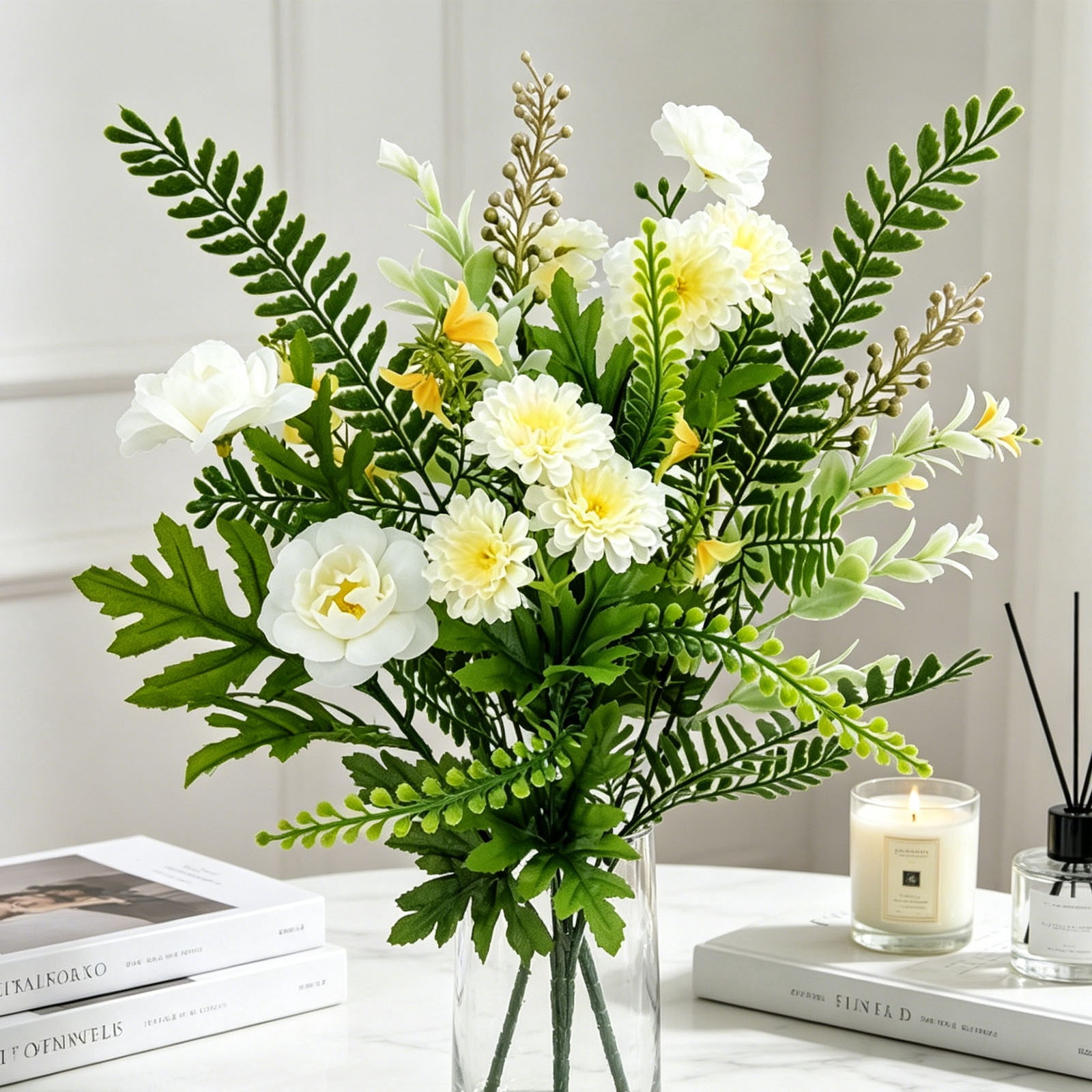 Artificial White Gardenia Bouquet, 19 Inch Flower Arrangement with ...