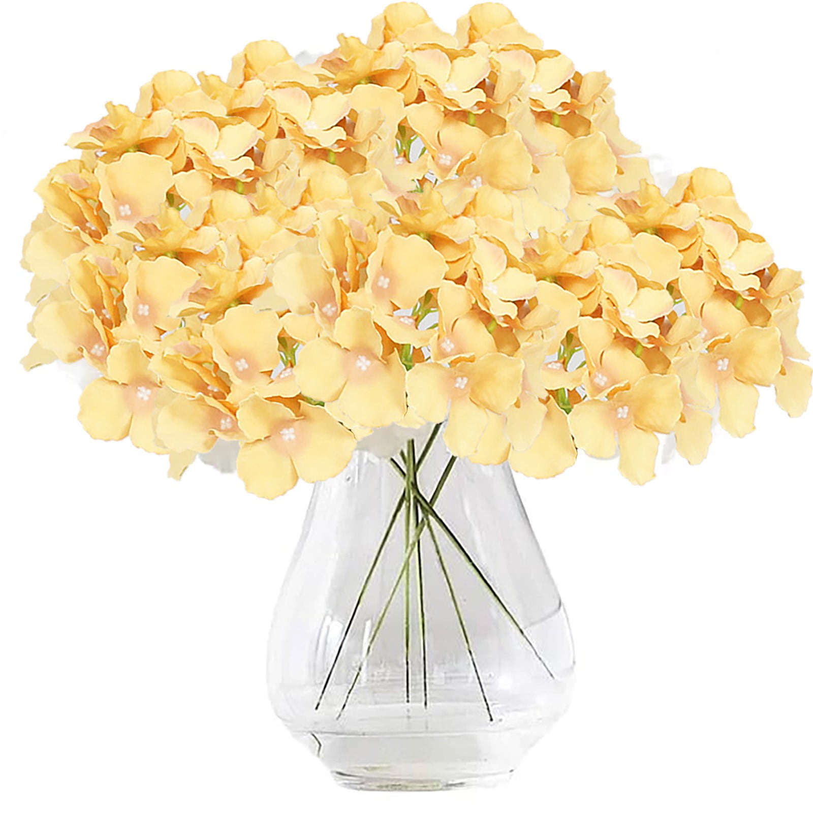 Artificial White Hydrangea Silk Flowers, Pack of 7 Full Hydrangea Heads ...