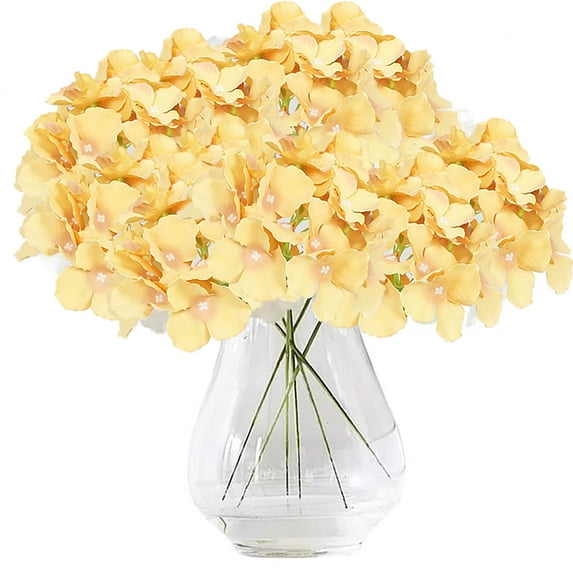 Artificial White Hydrangea Silk Flowers, Pack of 7 Full Hydrangea Heads ...