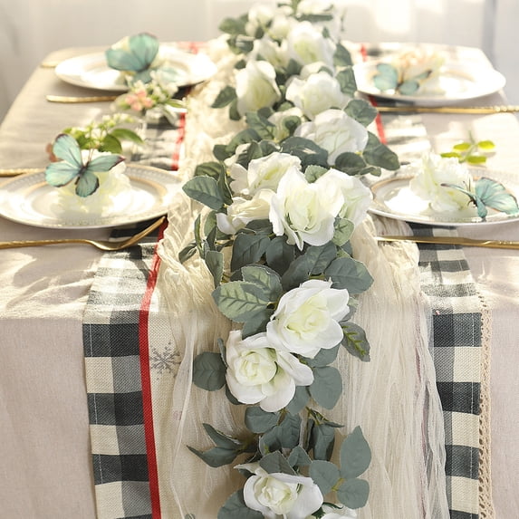 Artificial White Rose Garland Faux Flower Vines - Home Wedding Arch ...