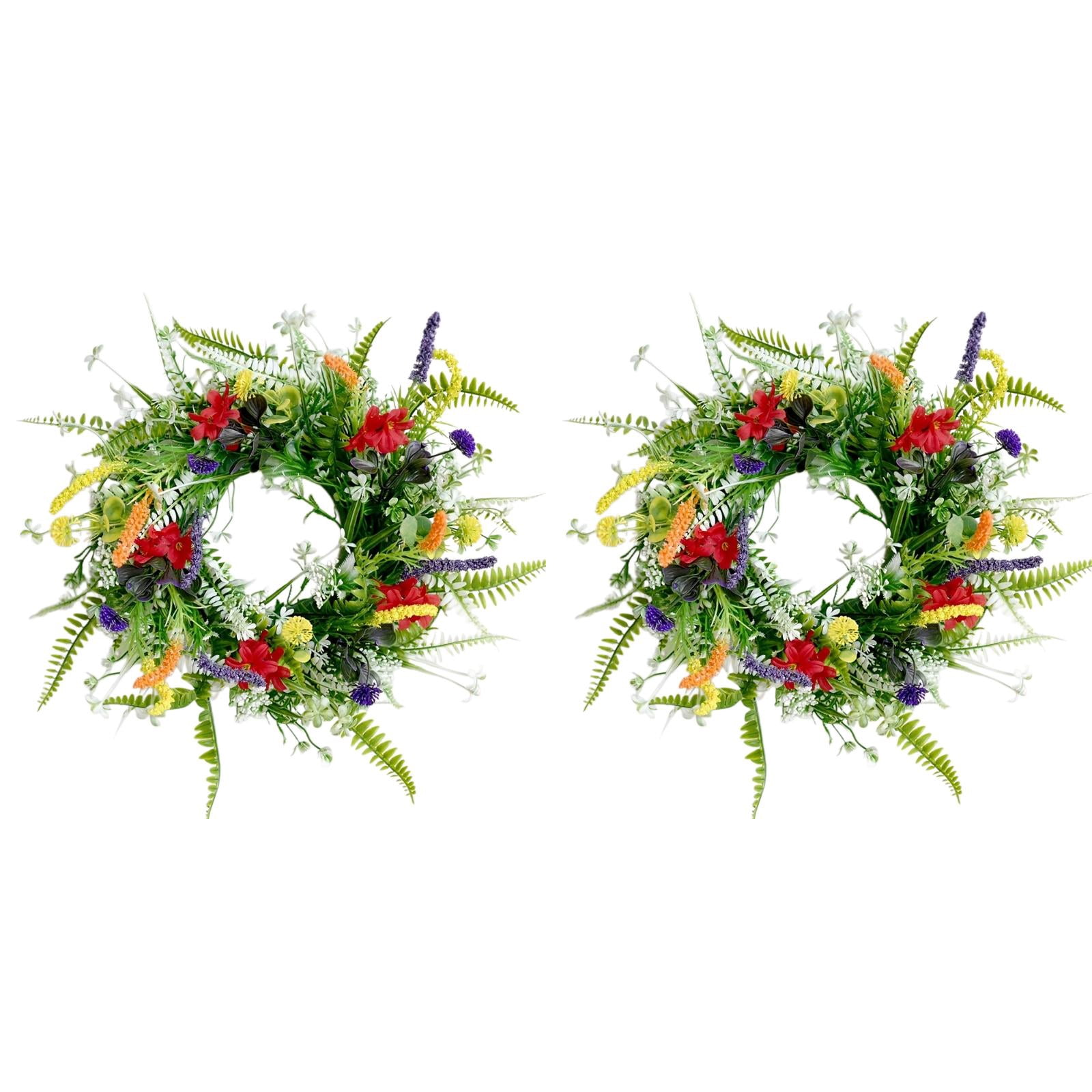 Artificial Wildflower Wreath Multicolor Floral Door Wreath with Ferns ...