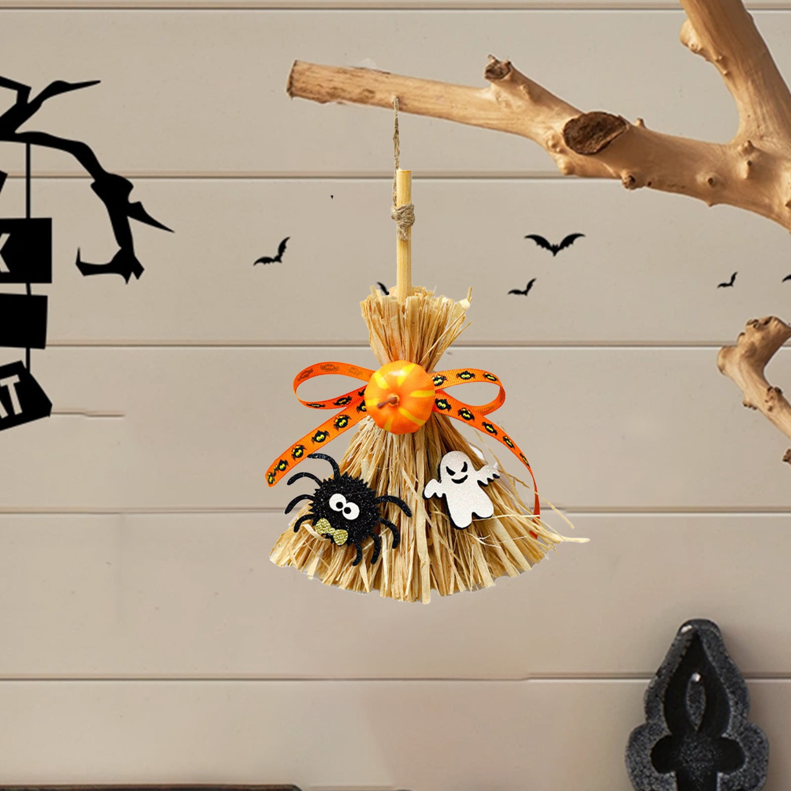 Artificial Witch Straw Broom with Bow, 5.1"x10.24" Halloween Straw ...