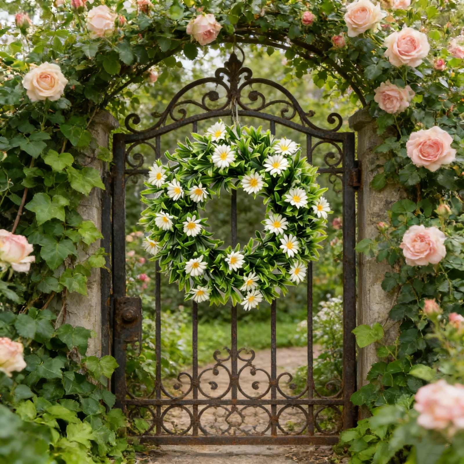 Artificial Wreath Door Decoration Wall Hanging Plastic Ring Green ...