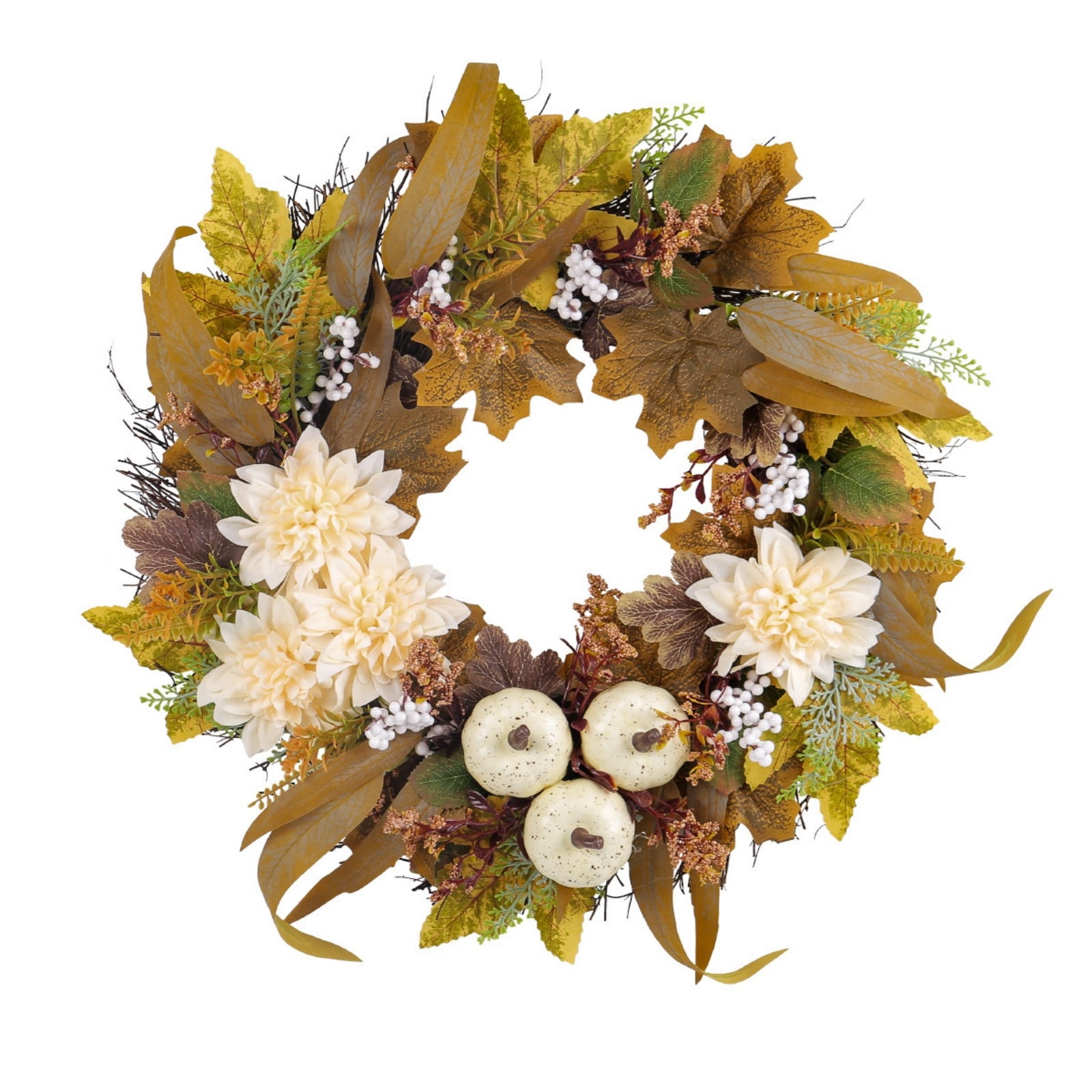 Artificial Wreath with White Pumpkin Fall Door Hanger for Autumn ...