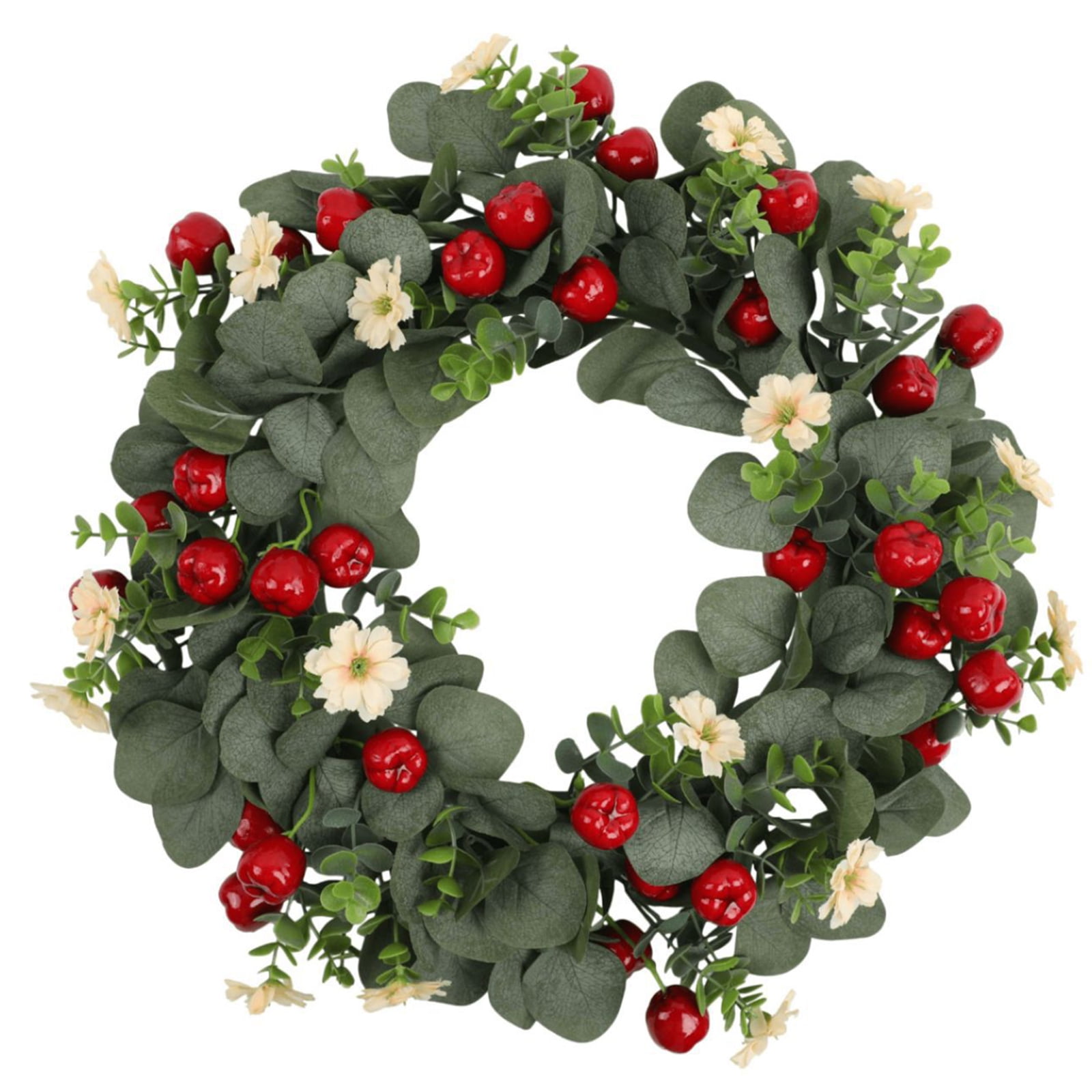 Artificial Wreath With Eucalyptus Leaves And Red Fruits - Walmart.com