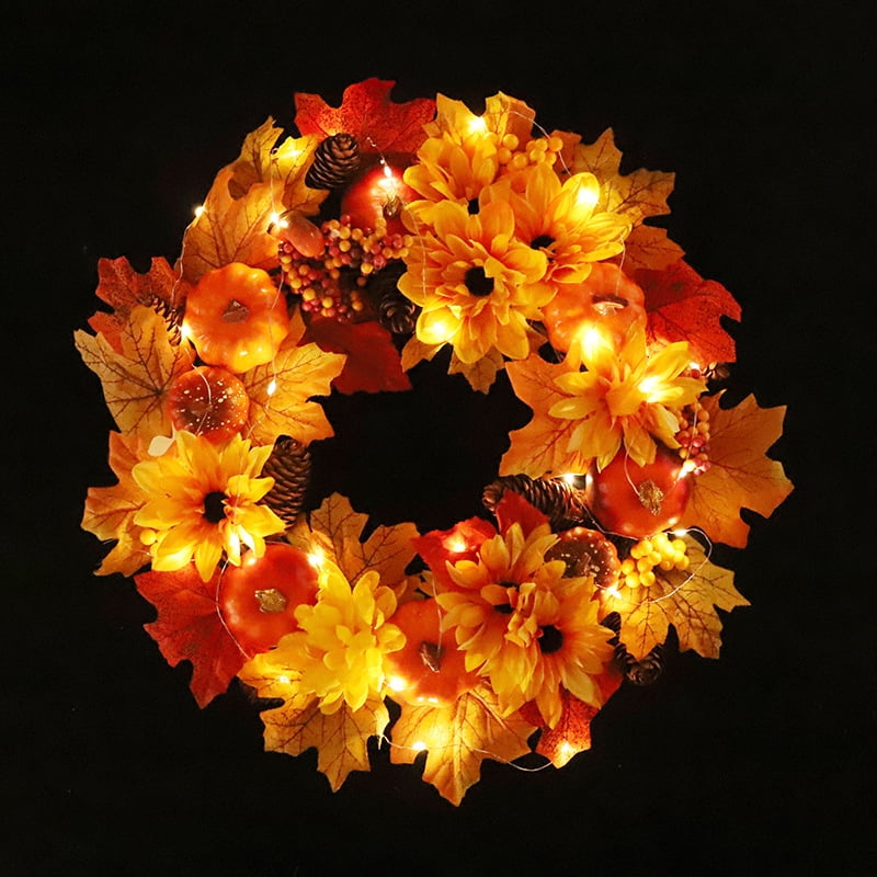 Artificial Wreath with LED Light String for Front Door Garland Rattan ...