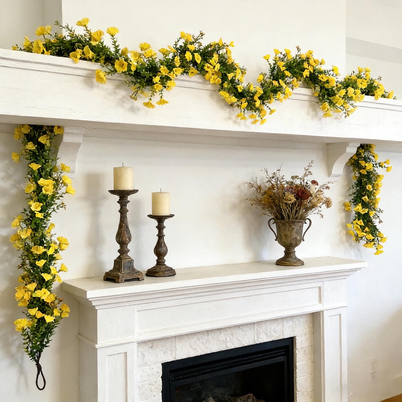 Artificial Yellow Hanging Vines 70.86in - Green Plastic Faux Flowers ...