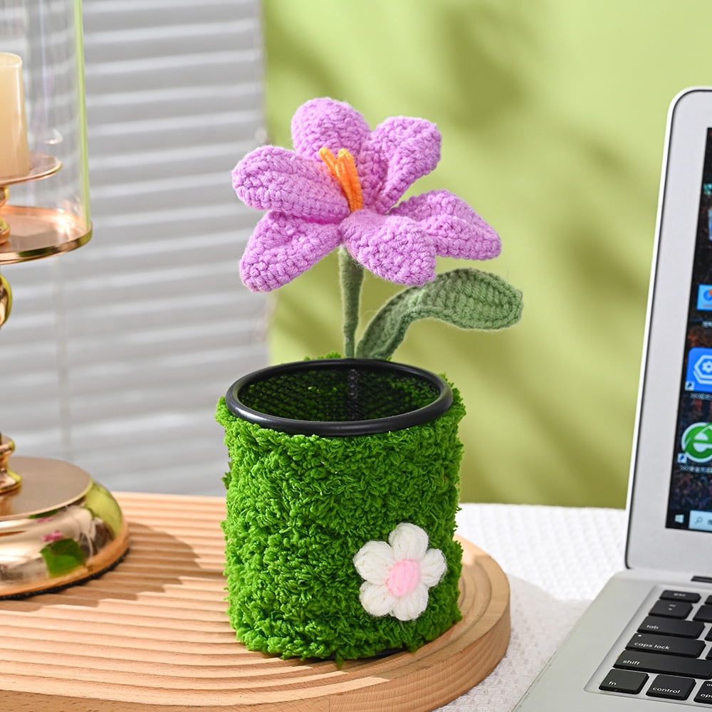 Artificial flower knitted sunflower pen holder, practical gift ornament ...