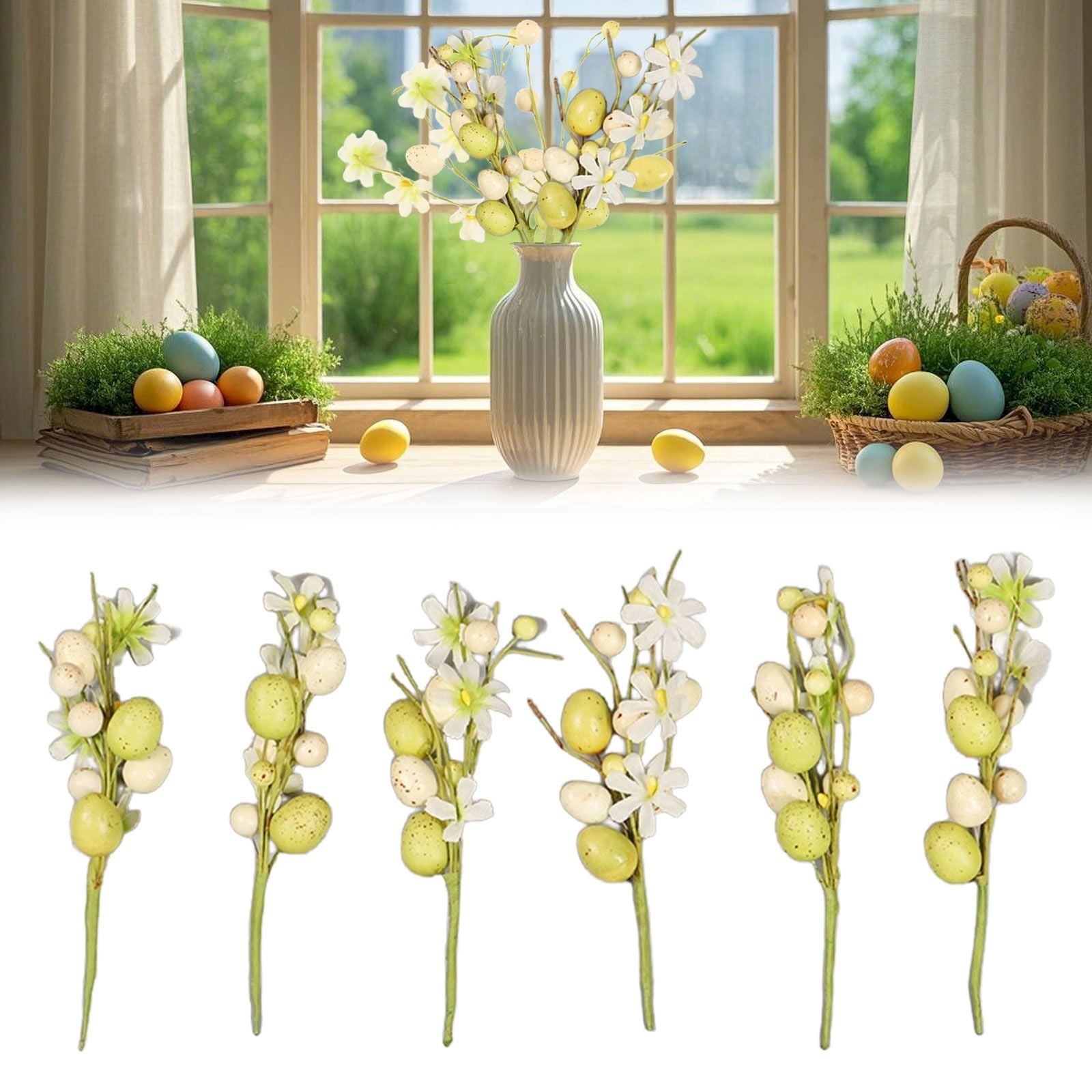 Artificial flowers,6PCS Artificial Easter Egg Picks Colorful Easter ...