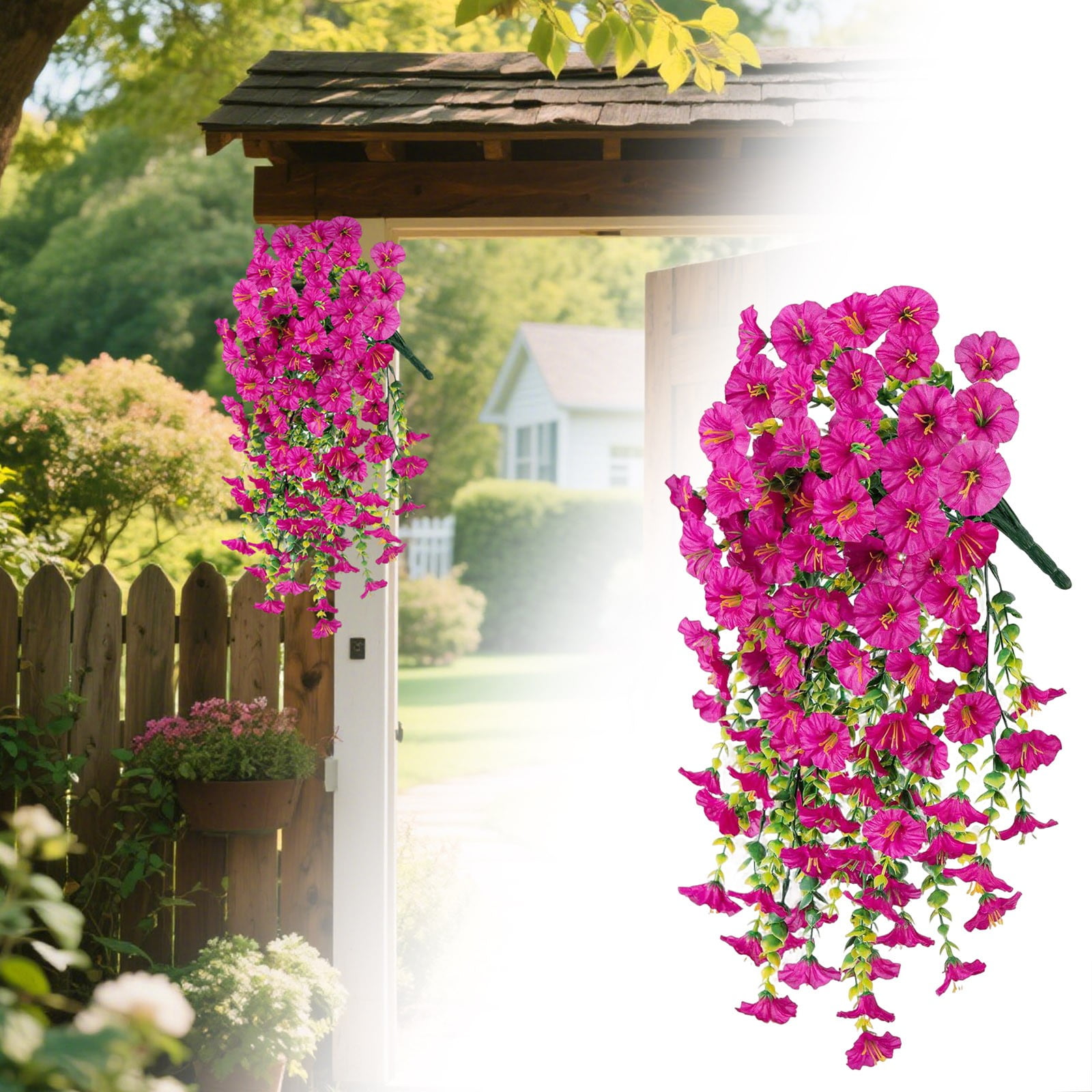 Artificial flowers Morning Glory Hanging Garland 6.5ft Vine With Green ...
