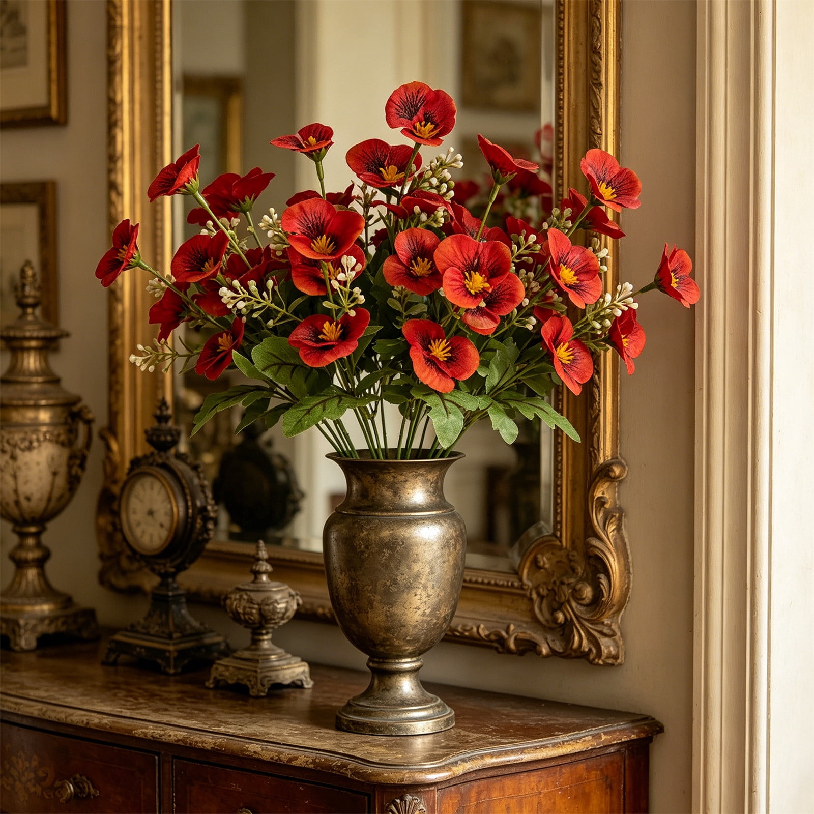Artificial pansy bouquet 5-stem fake flowers with greenery for weddings ...