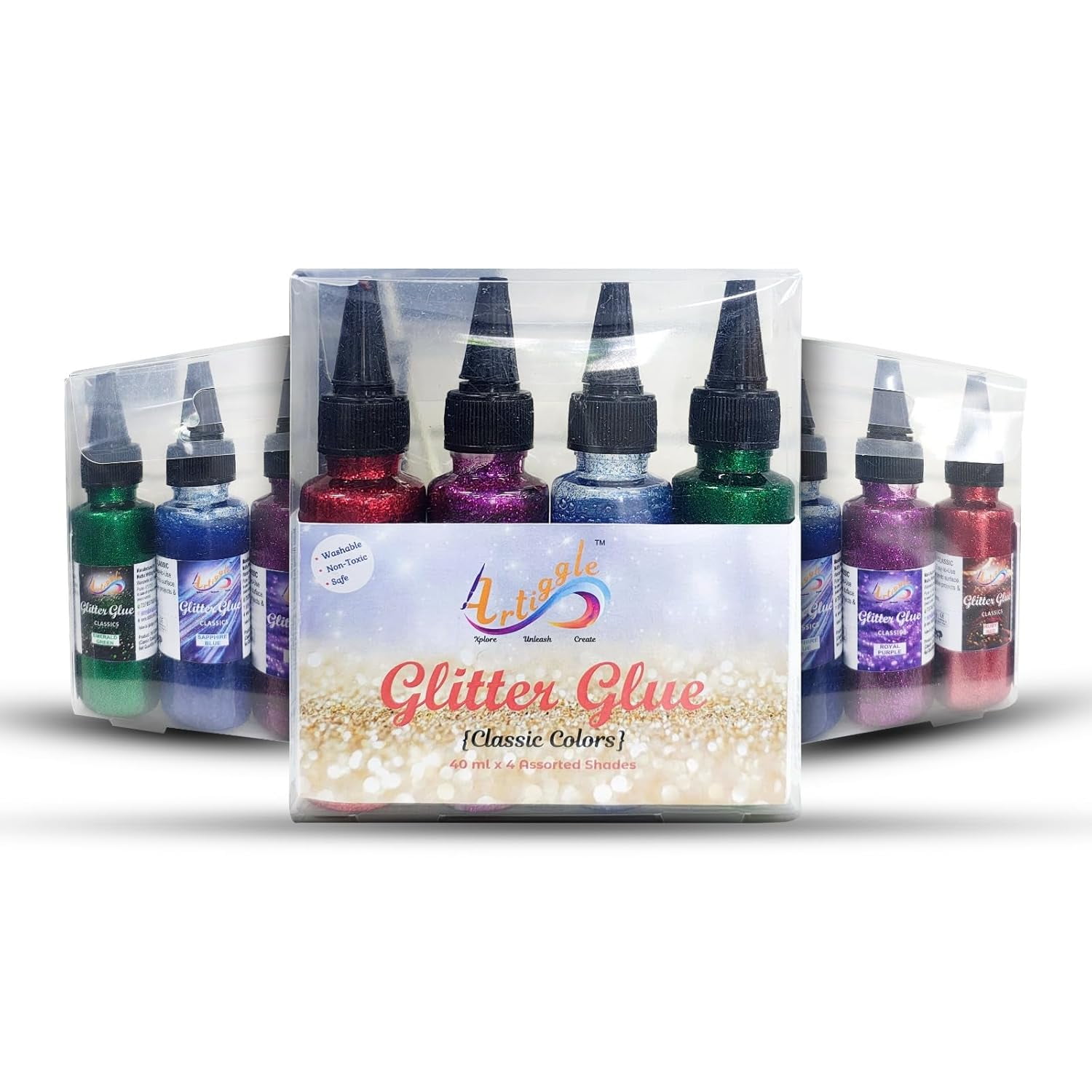 Artiggle Glitter Glue NonToxic for Art and Craft Decoration 4 Bottle ...