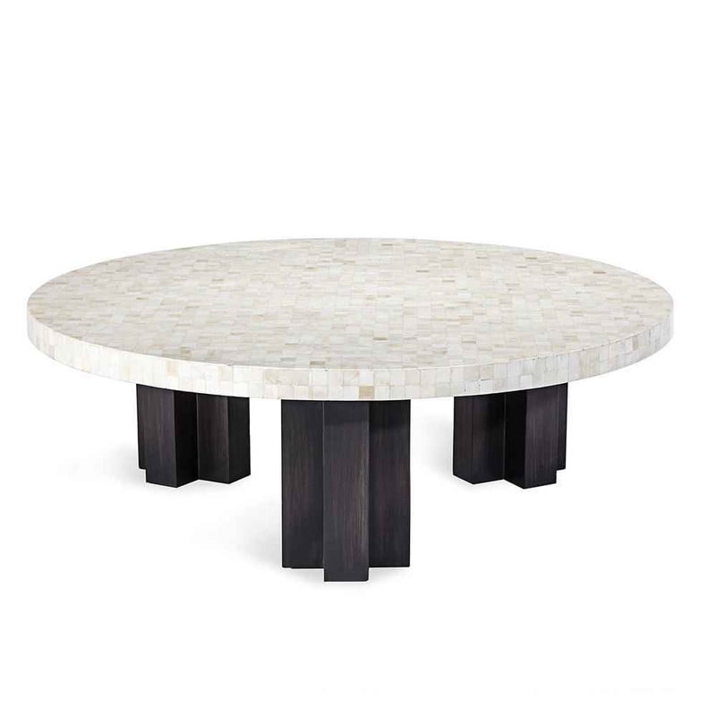 Artisan Bone Inlay Coffee Table – Ivory Mosaic Surface with Black ...