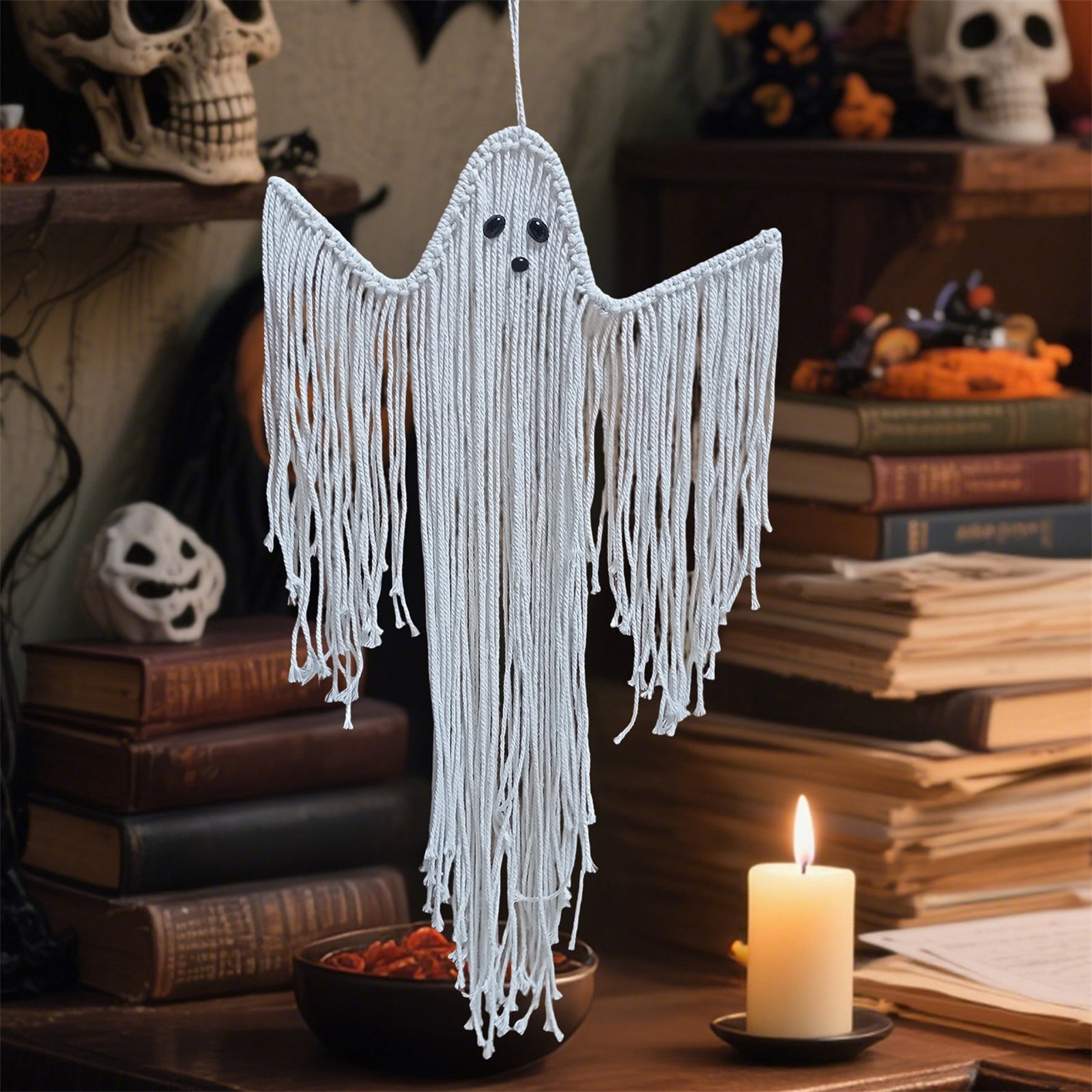 Artisan Cotton Macrame Ghost Hanging,Haunted Home Macrame Ghost,Spooky ...
