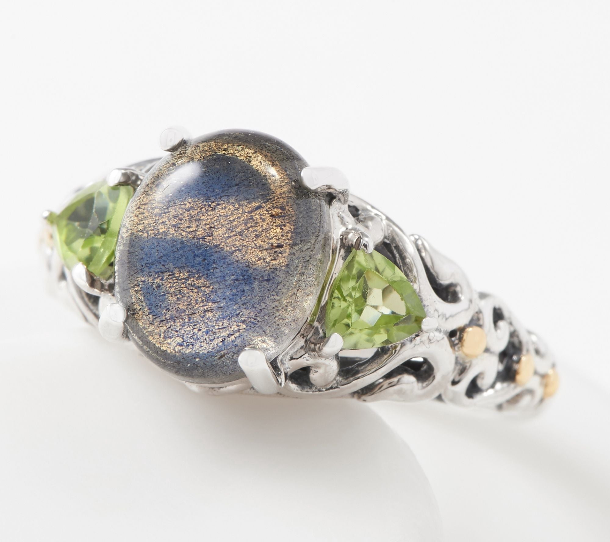 Artisan Crafted Sterling Silver Labradorite & Peridot Three Stone Ring ...