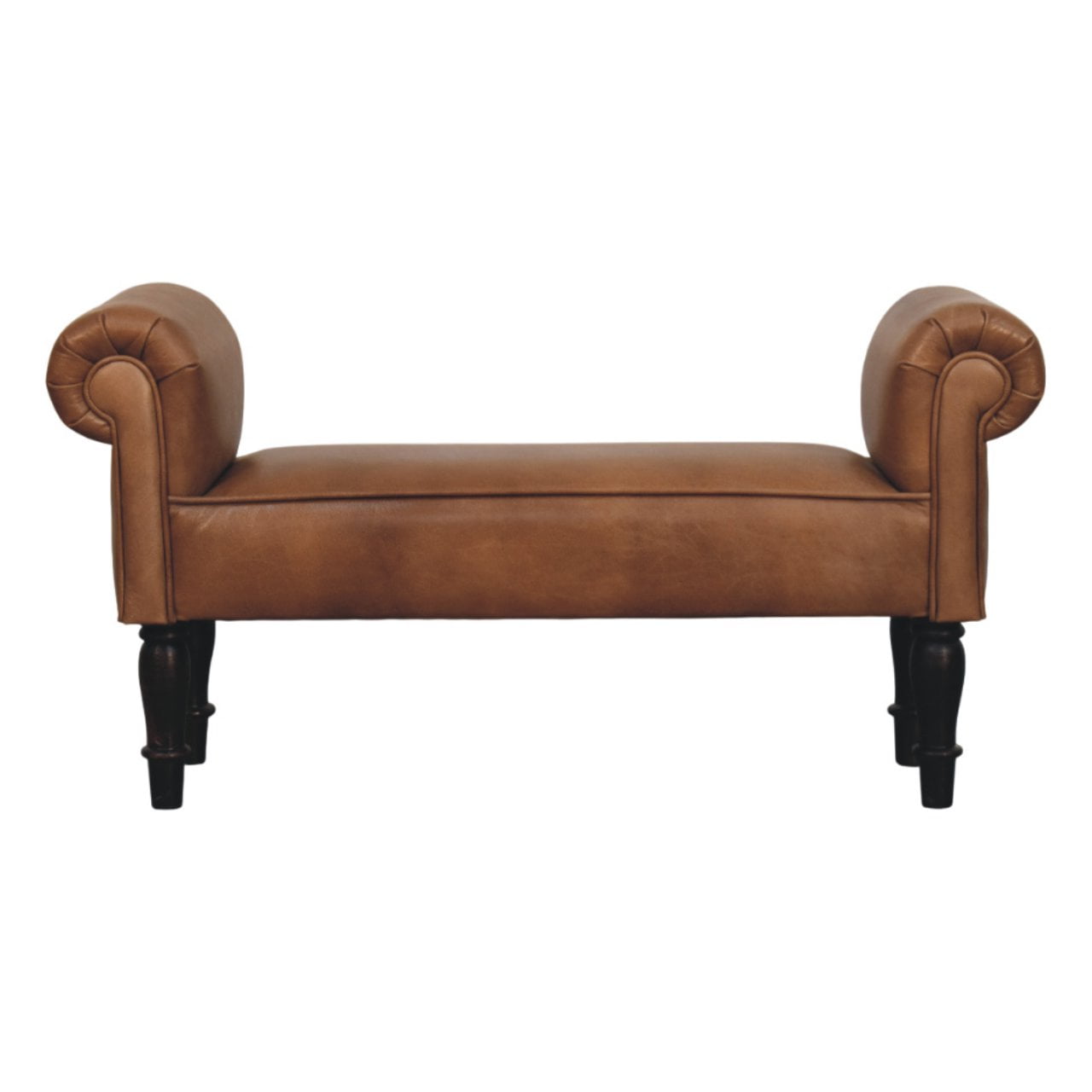 Artisan Furniture Solid Wood Brown Buffalo Leather Rolled Arms Bench ...