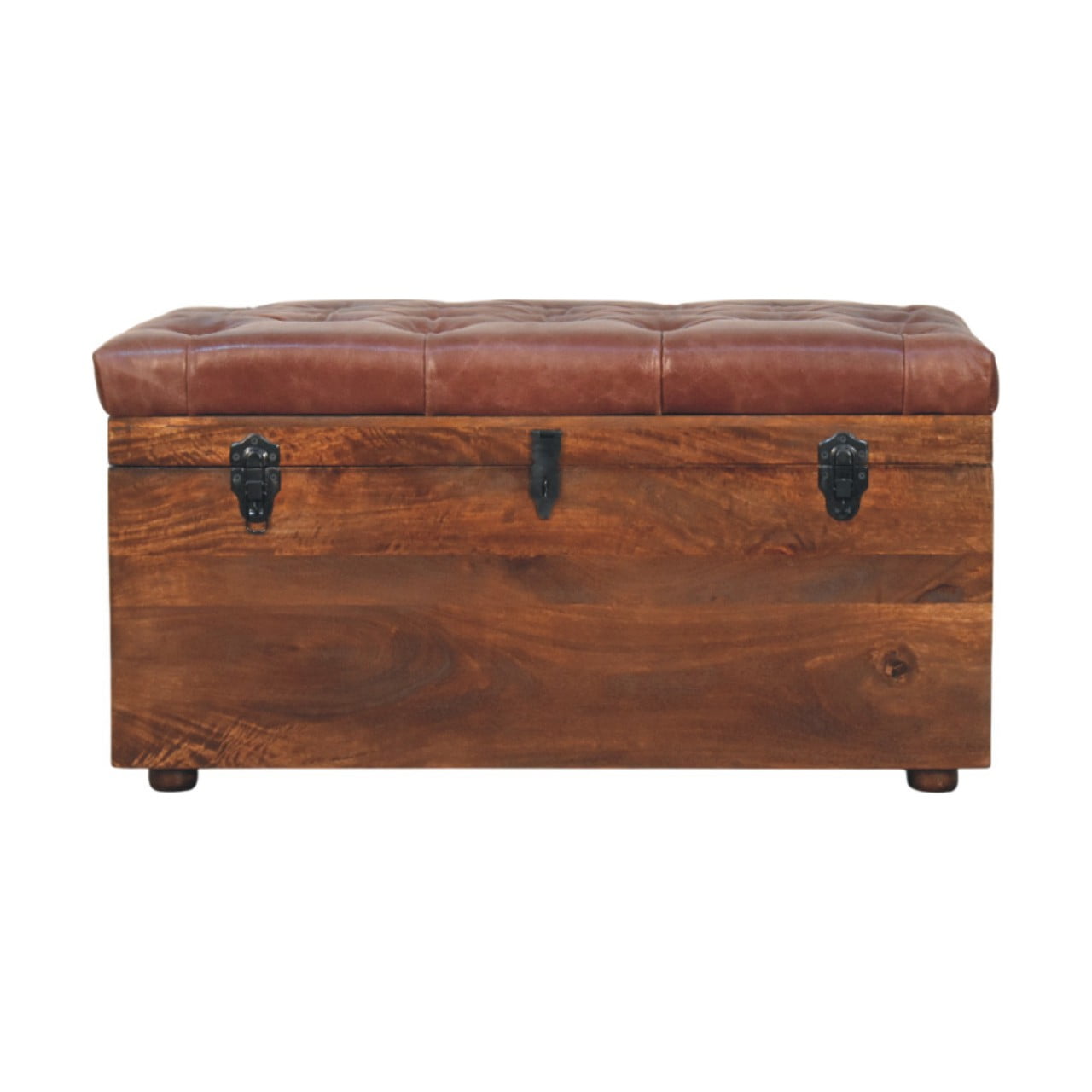 Artisan Furniture Solid Wood Brown Buffalo hide leather Storage Trunk ...