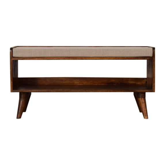 Nordic Style Mud Linen Upholstered Storage Bench, Solid Mango Wood ...