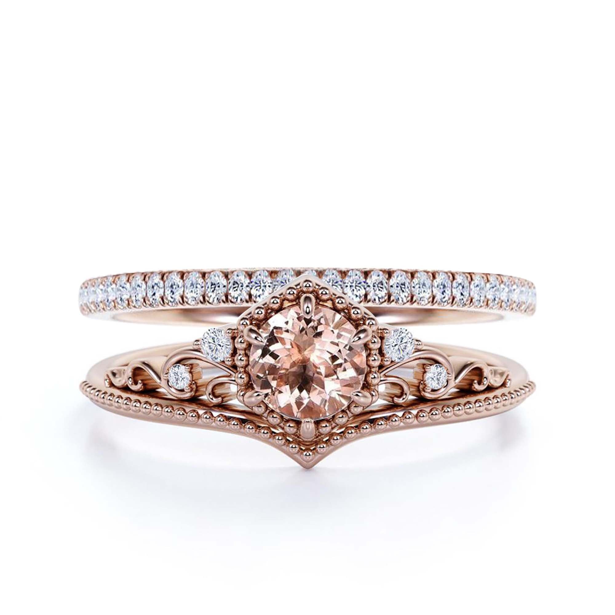 Artisan Modern Ring Art Deco 2.00 Carat Round Cut Morganite And Diamond ...