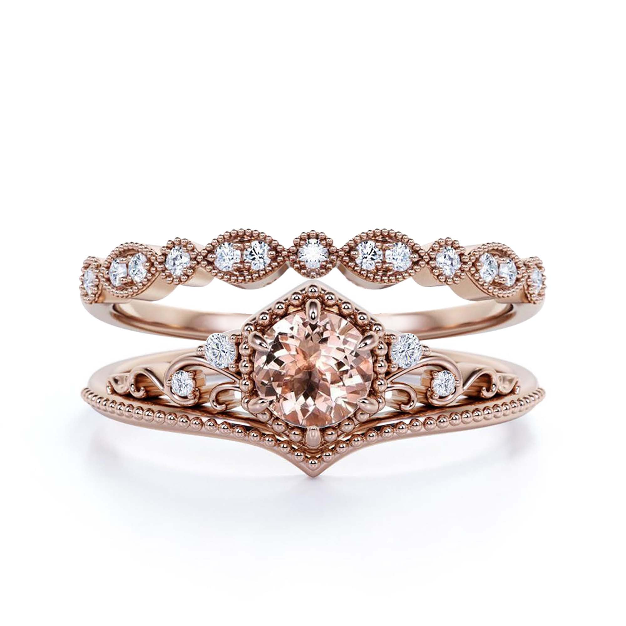Artisan Modern Ring Art Deco 2.00 Carat Round Cut Morganite And Diamond ...