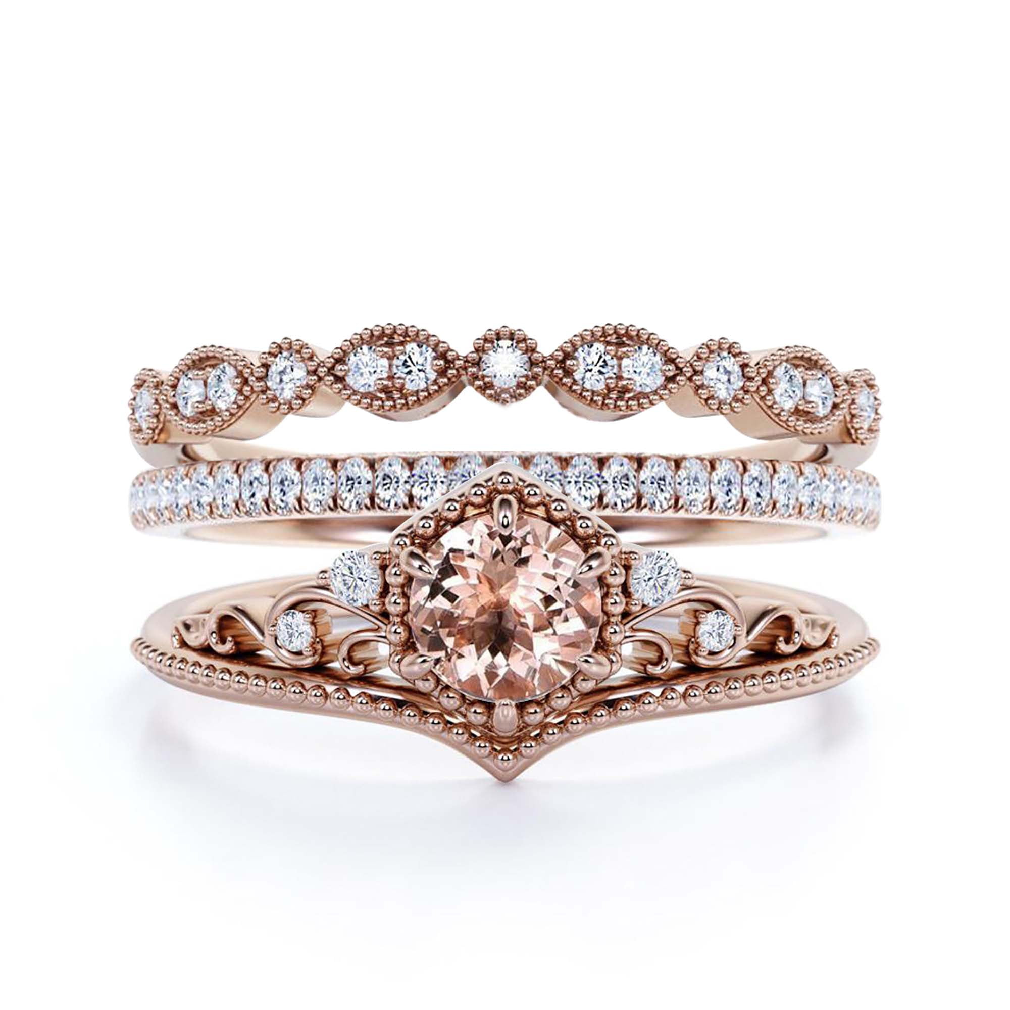 Artisan Modern Ring Art Deco 2.50 Carat Round Cut Morganite And Diamond ...