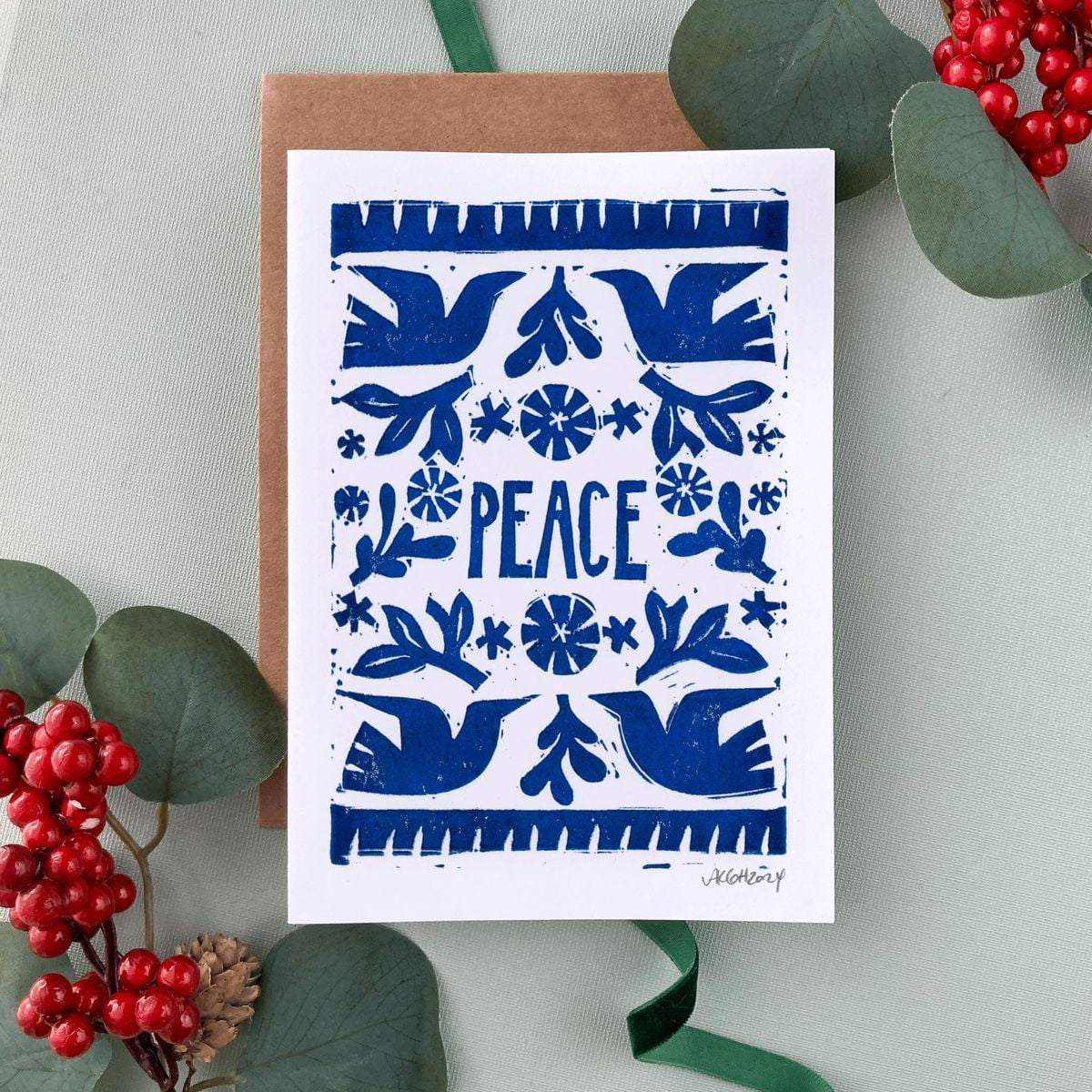 Artisan Peace Greeting Card - Beautiful Handmade Design with Doves and ...
