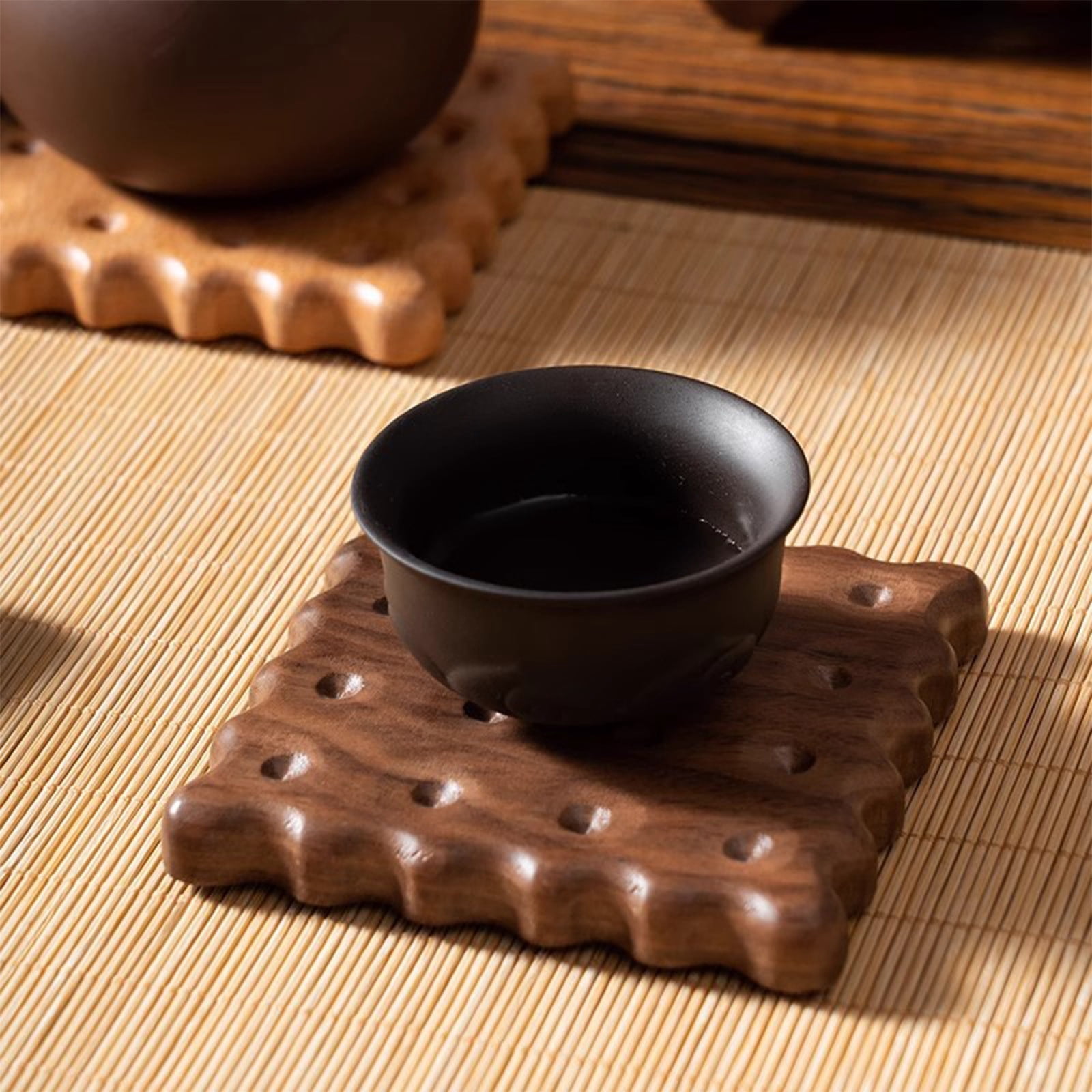 Artisan Solid Wood Coffee Cup Coaster Set - Natural Grain Heat ...