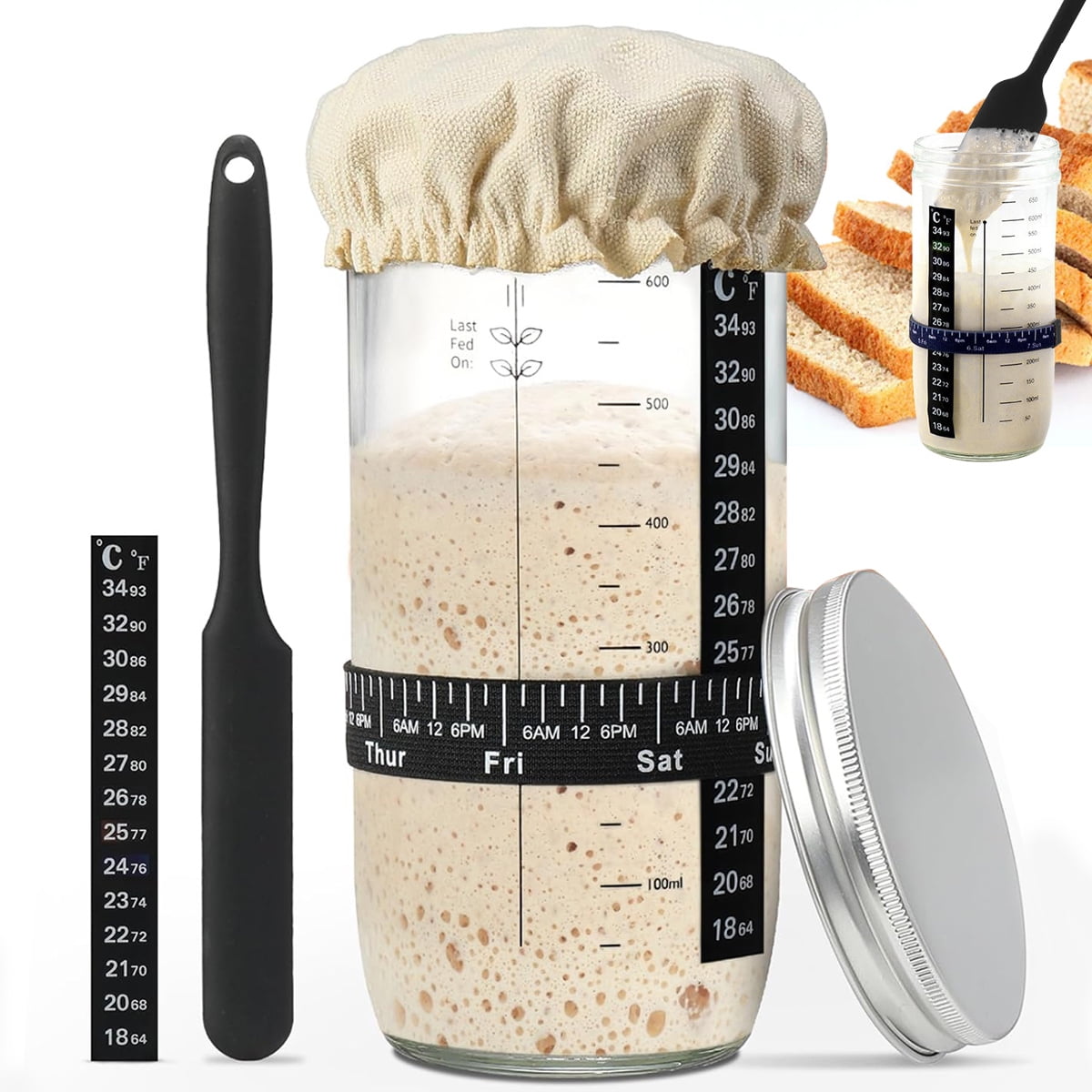 Artisan Sourdough Companion, Wide Mouth Glass Jar, Feeding Indicator ...