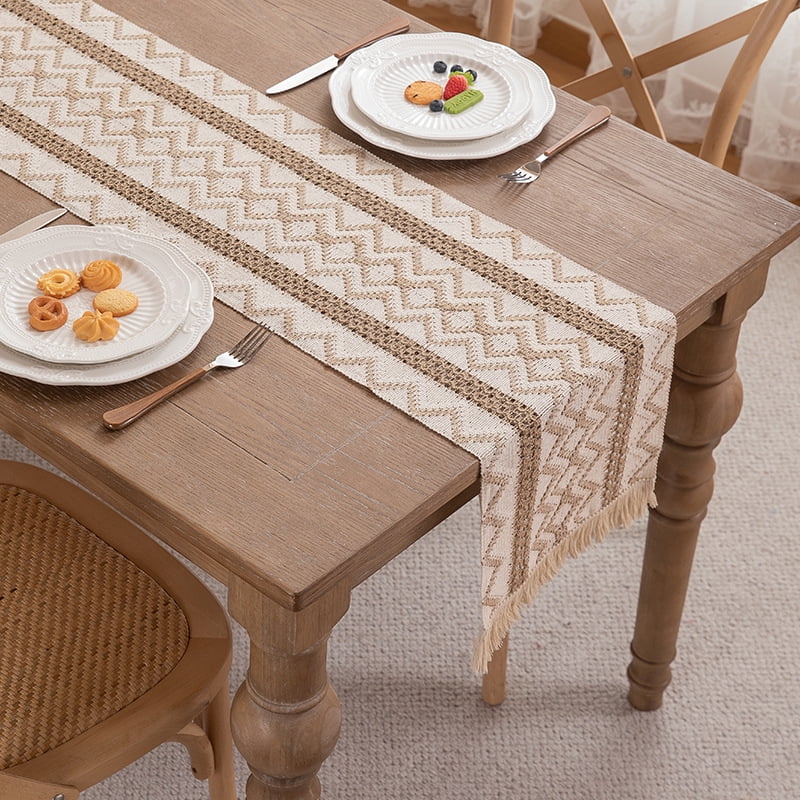 Artisan Woven Linen Cotton Table Runner - Reversible Two-Tone Striped ...