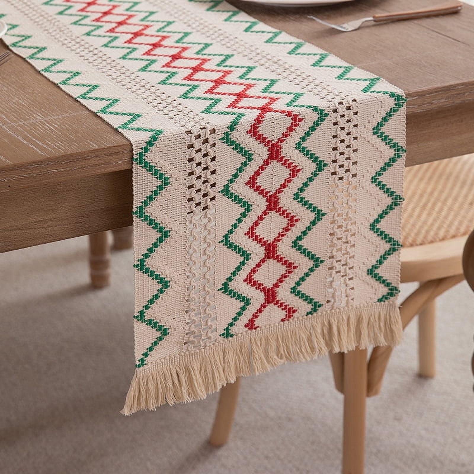 Artisan Woven Linen Cotton Table Runner - Reversible Two-Tone Striped ...