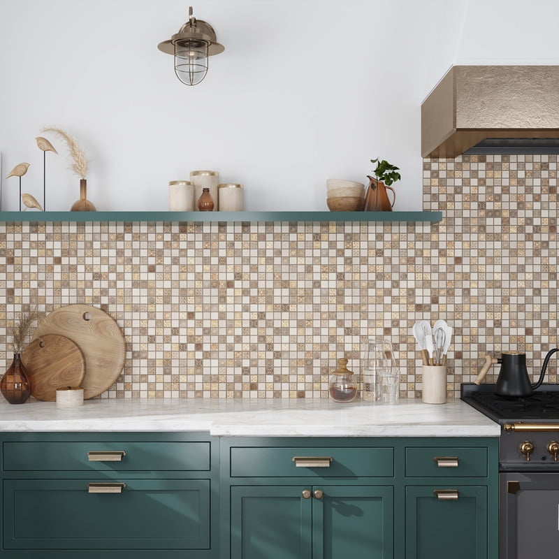 Artisana 12 x 12 in. Textured Beige and Taupe Stone Mosaic Square Wall ...