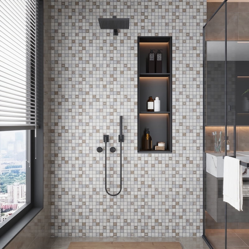 Artisana 12 x 12 in. Textured Cream and Soft Earthy Stone Mosaic Square ...