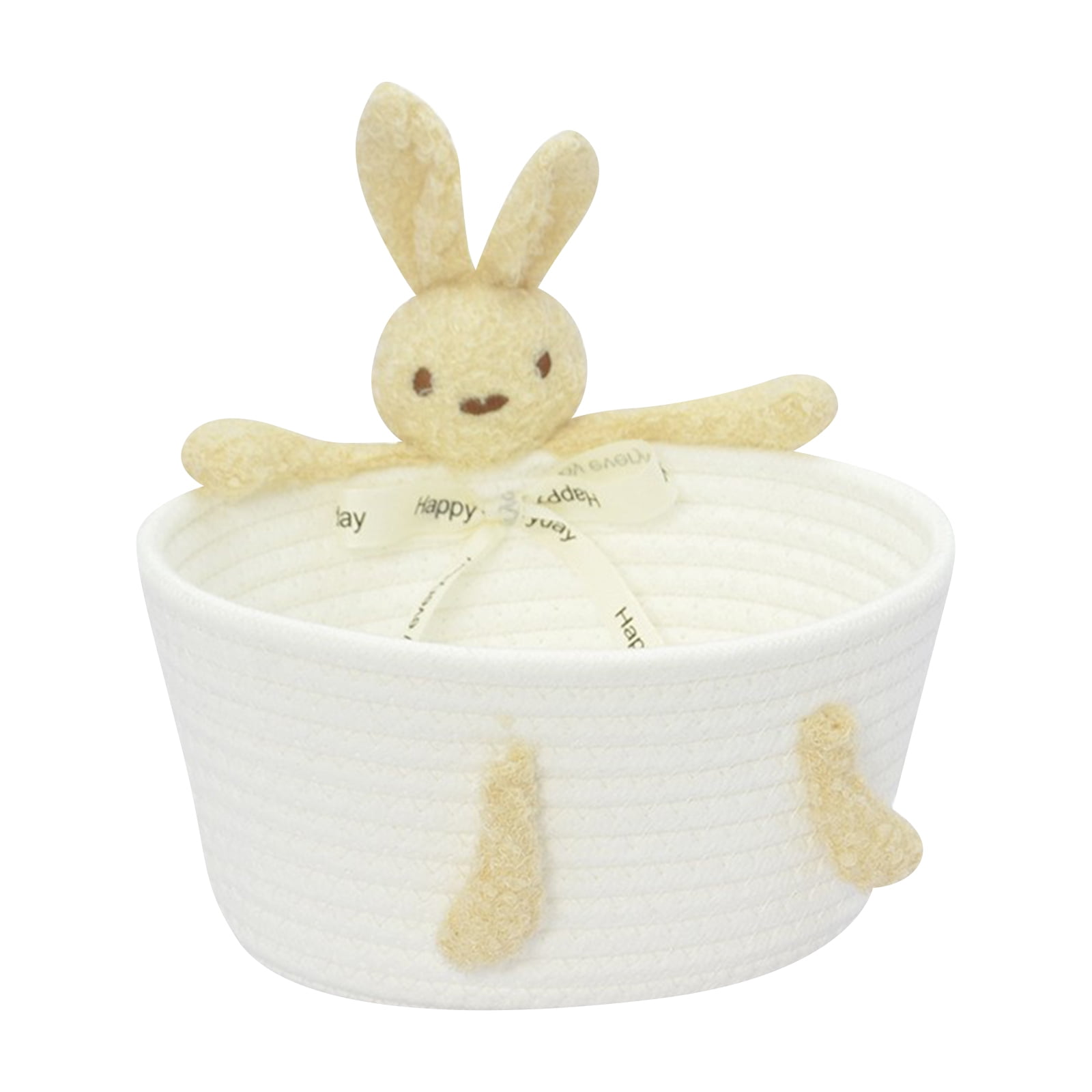 Artisanal Cotton Rope Easter Bunny Storage Basket - Hand-Woven Easter ...