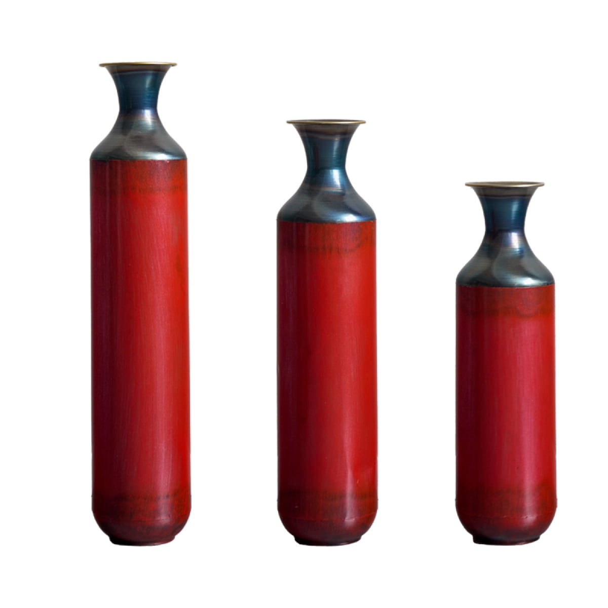 Artisanal Fire-Finished Metal Vases, Set of 3 Tall Rustic Floor Vases ...