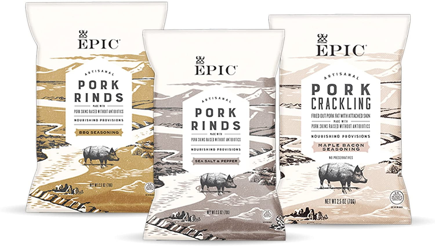 Artisanal Pork Rinds Snack, Sea Salt and Pepper, BBQ Seasoning, Maple ...