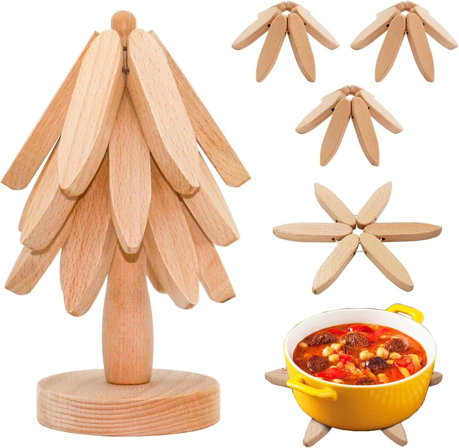 Artisanal Wooden Tree Coasters Trivets Set for Hot Dishes, Tree Shape ...