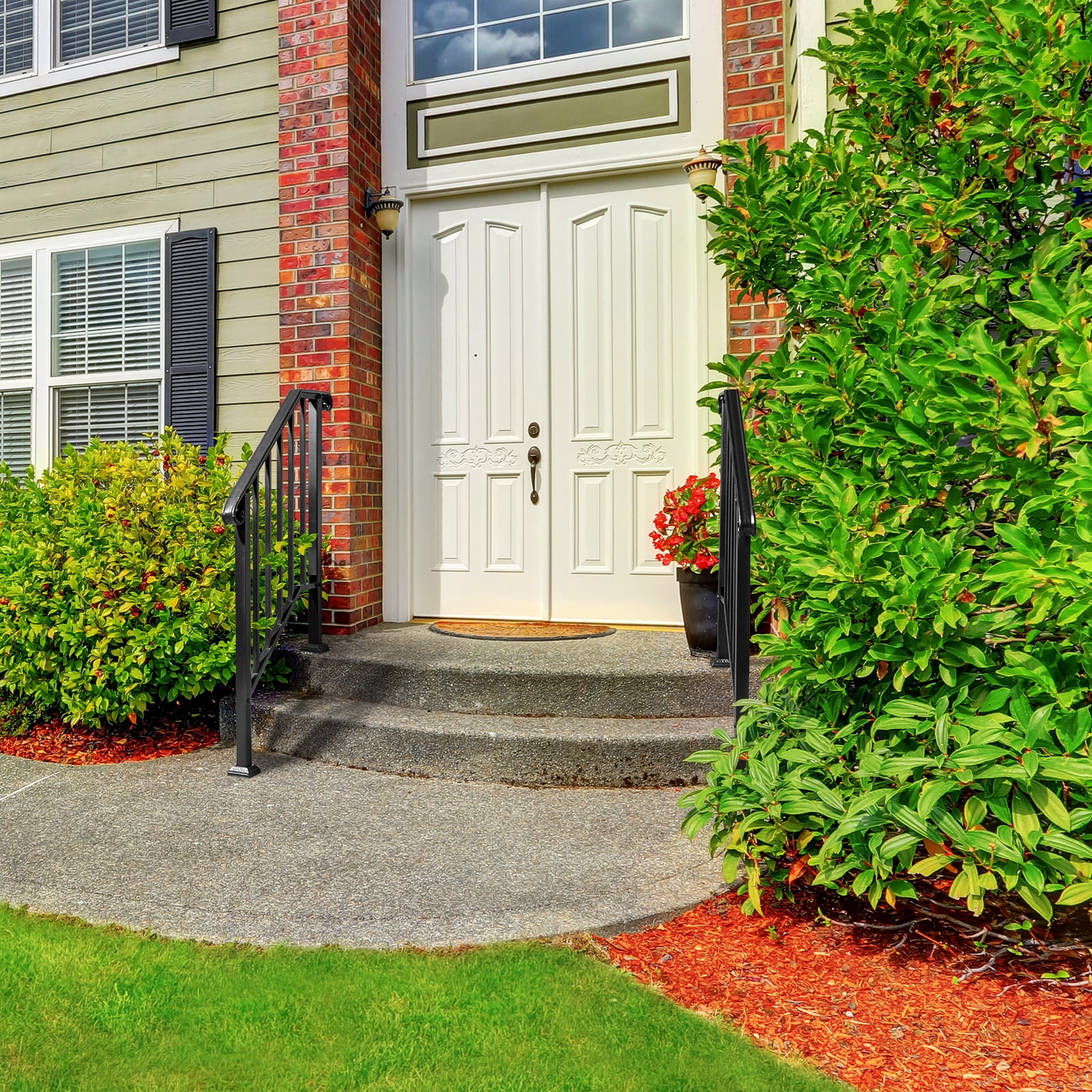 Artisasset Matte Black Outdoor 2-Step Iron Handrail - Walmart.com