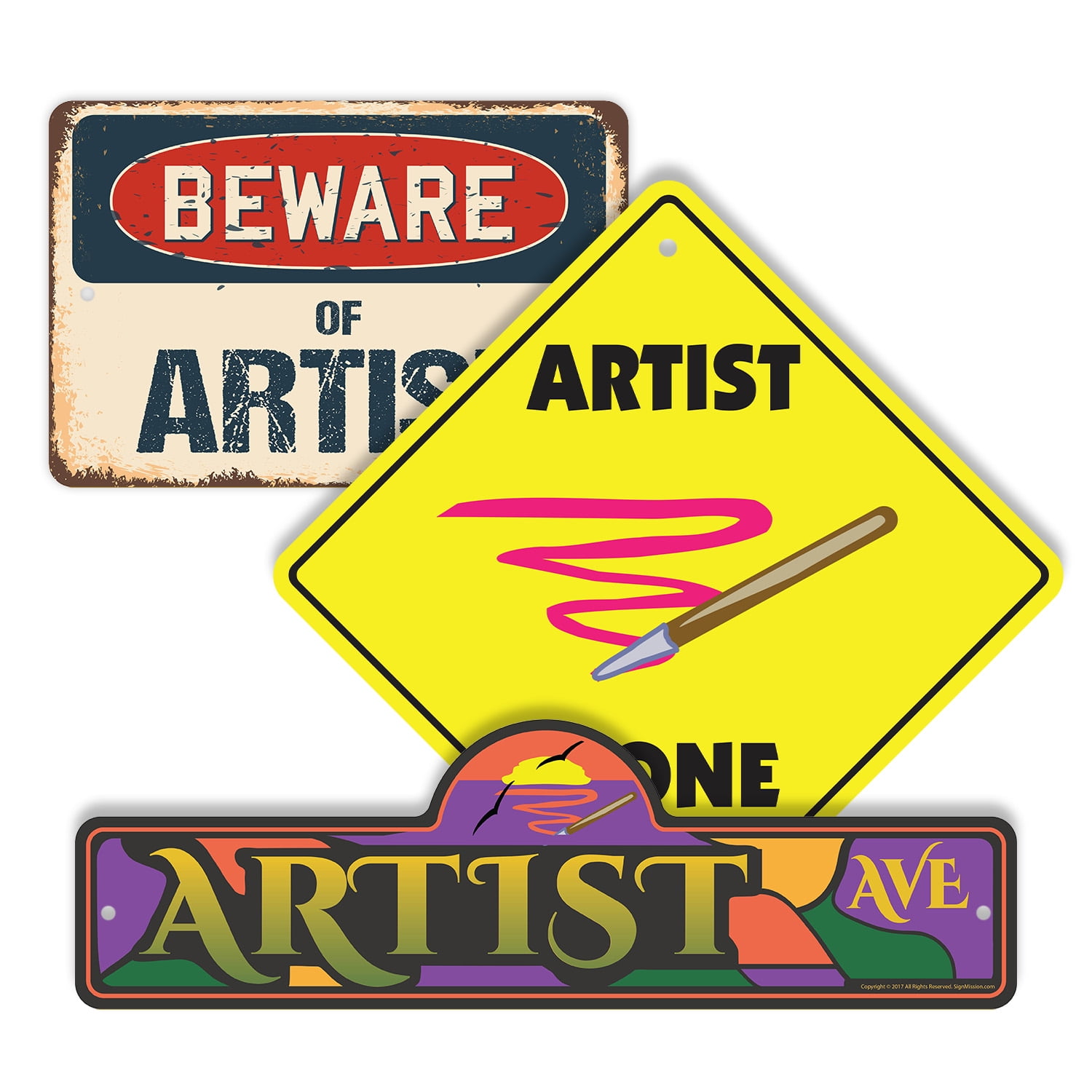 Artist (3 Pack) Large Plastic Street Sign Crossing Sign Warning Sign ...