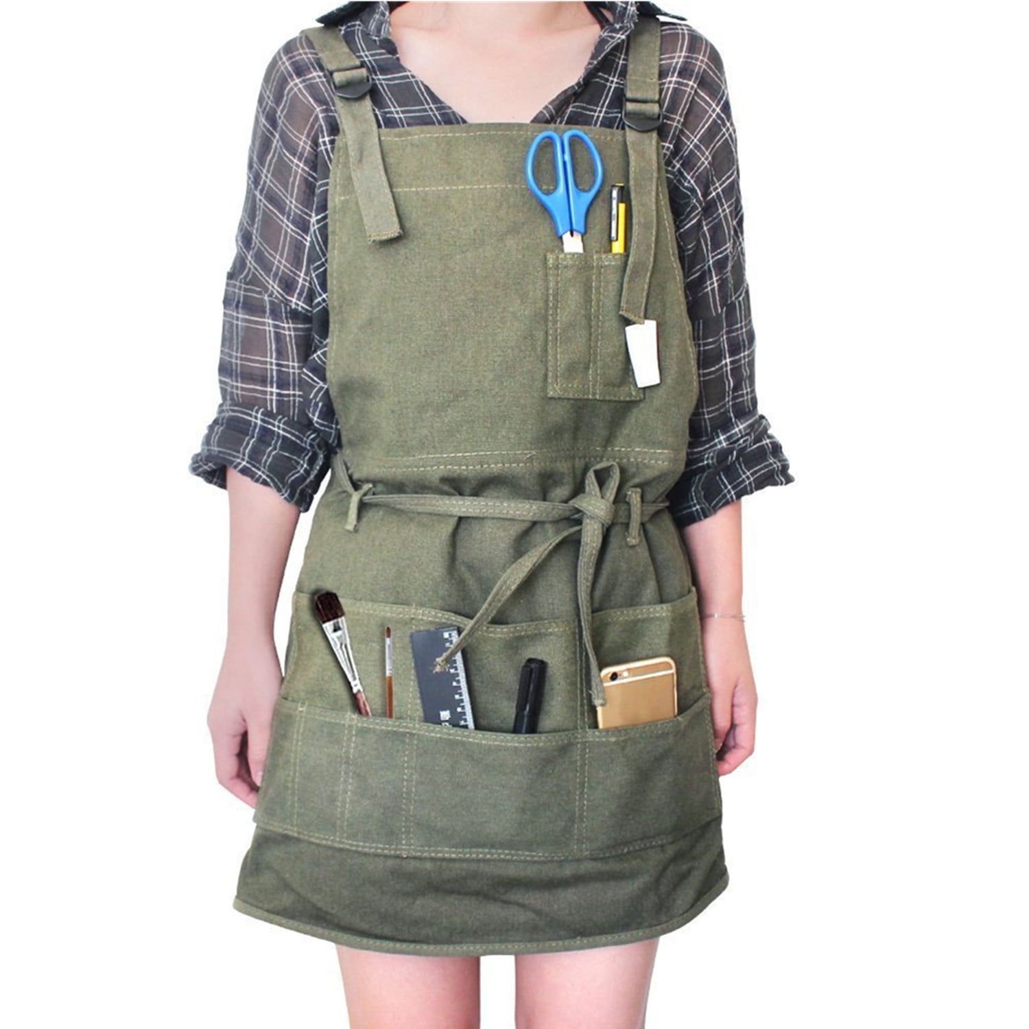 Artist Canvas Apron with Pockets Painting Apron Gardening Apron Adjustable Shoulder Strap/Waist ...