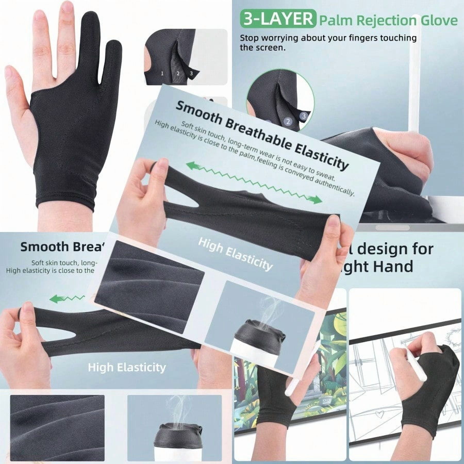 Artist Drawing Glove 3-Layer Palm Rejection [2 Pack Black] Right Left ...