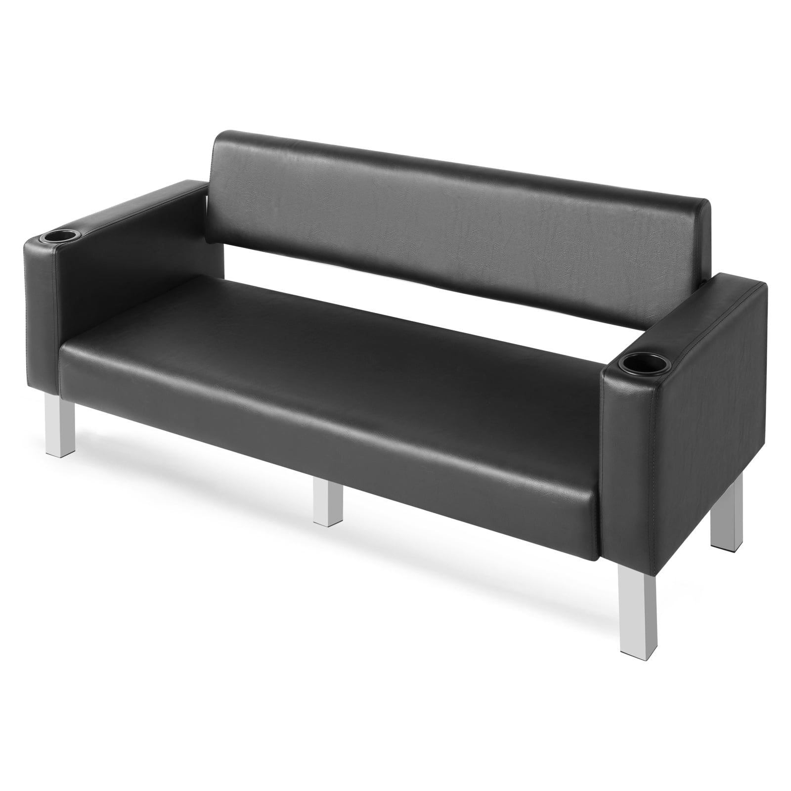 "Artist Hand Heavy Duty 60.6"" Black Salon Reception Chair with 2 Cup ...