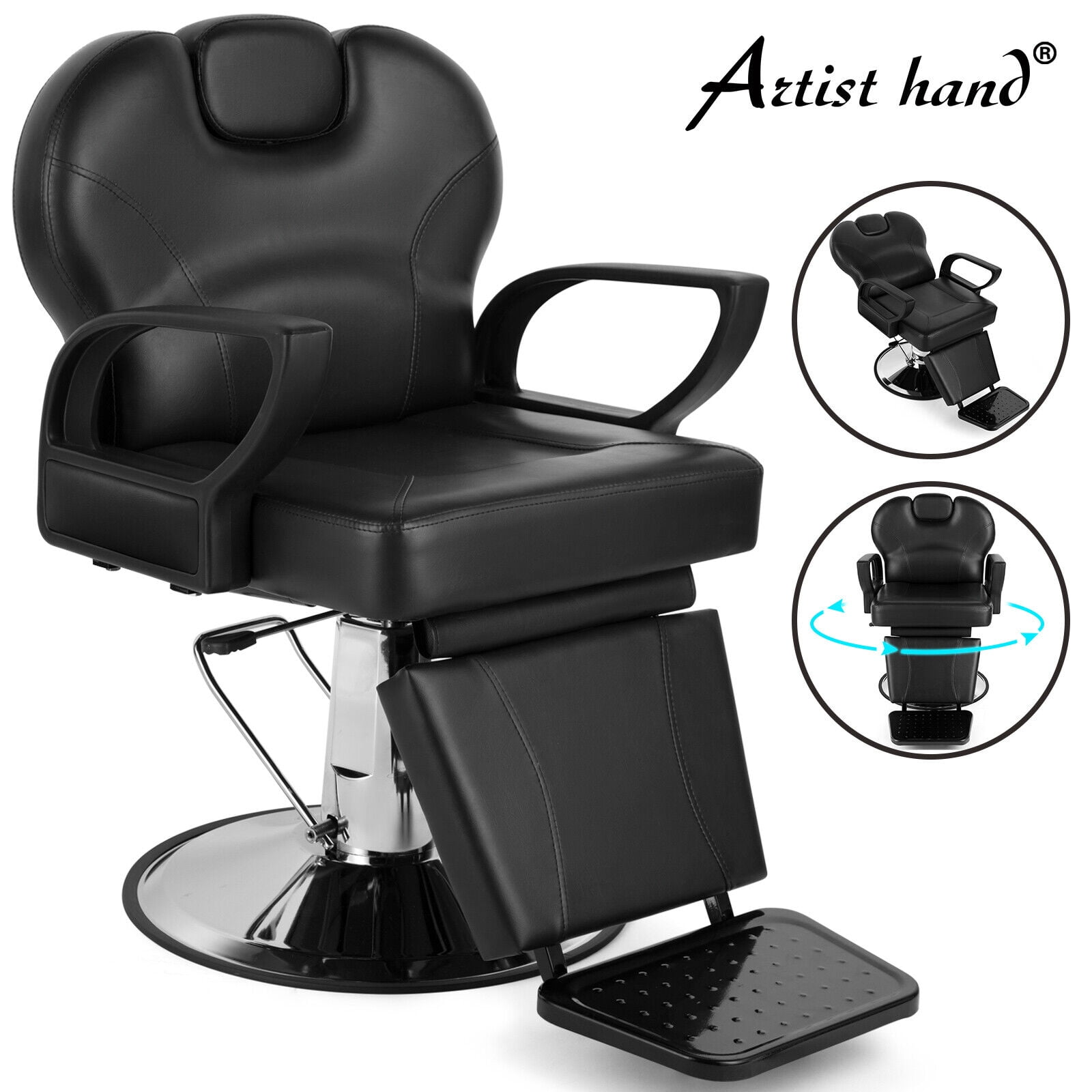 Artist Hand Black Recliner Barber Chair Hydraulic Salon Hair Styling ...