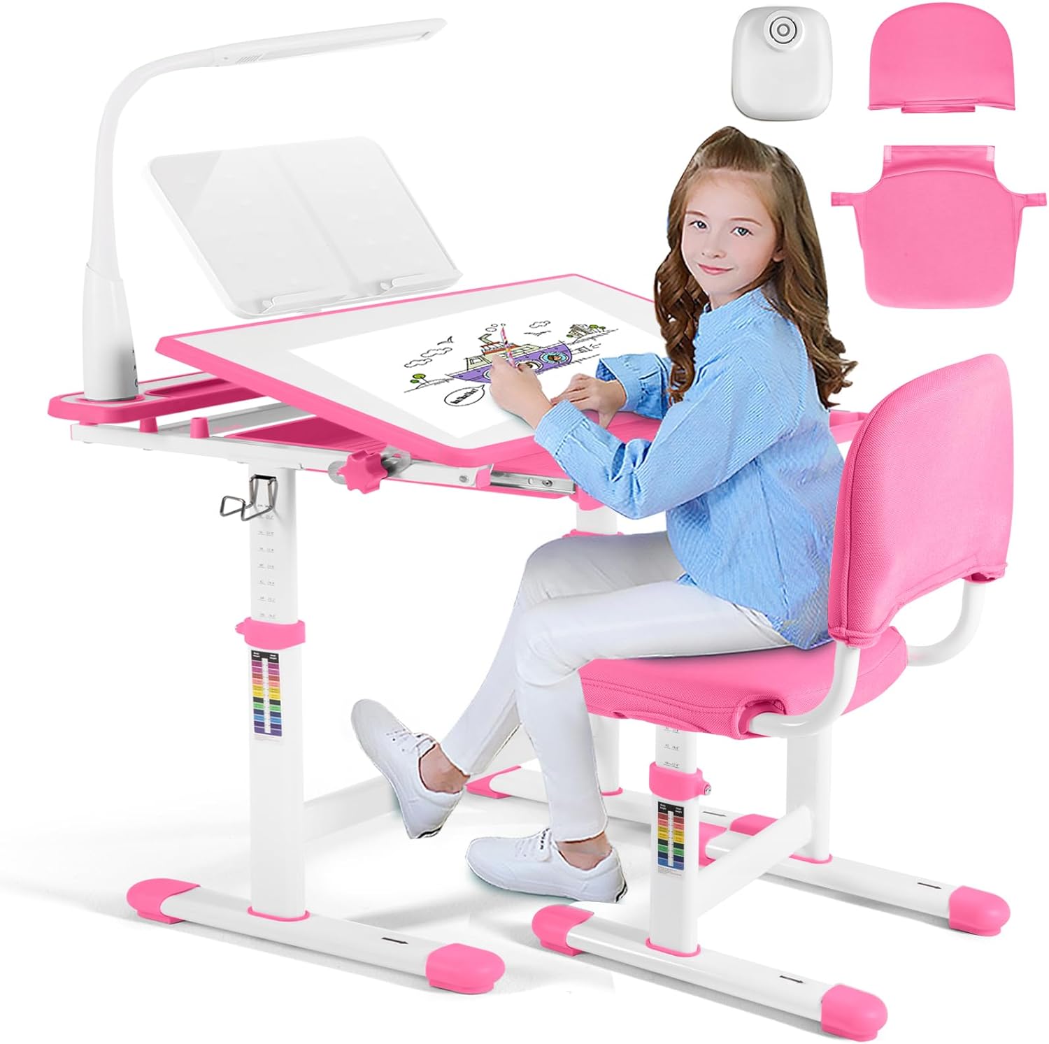 UTEX Kids Study Table with Chair Set: Toddler Workstation, Writing ...