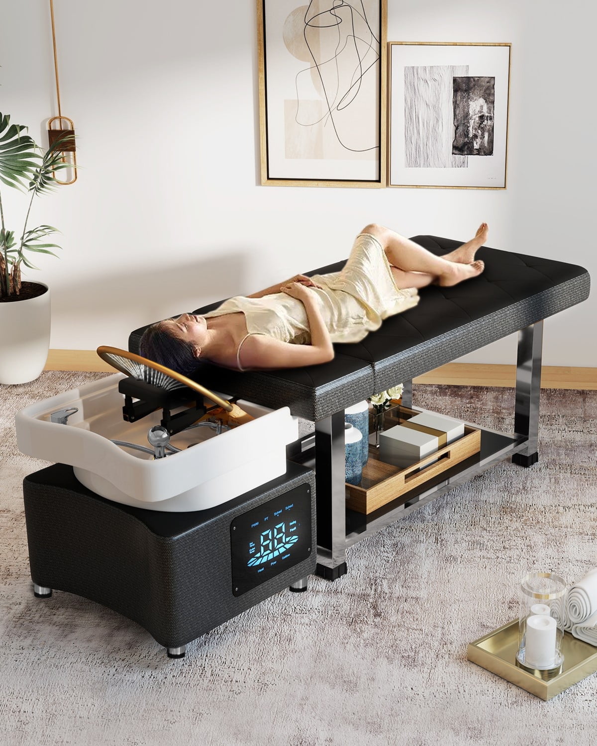 Artist Hand Massage Shampoo Bed with Head Spa Bowl,LED Lights Therapy ...