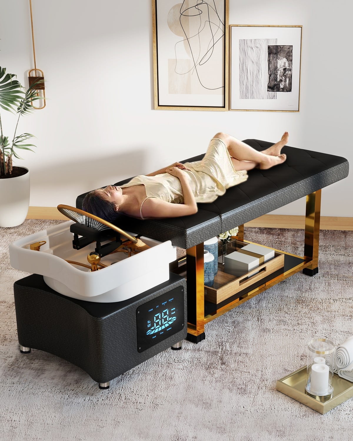 Artist Hand Massage Shampoo Bed with Head Spa Bowl,LED Lights Therapy ...