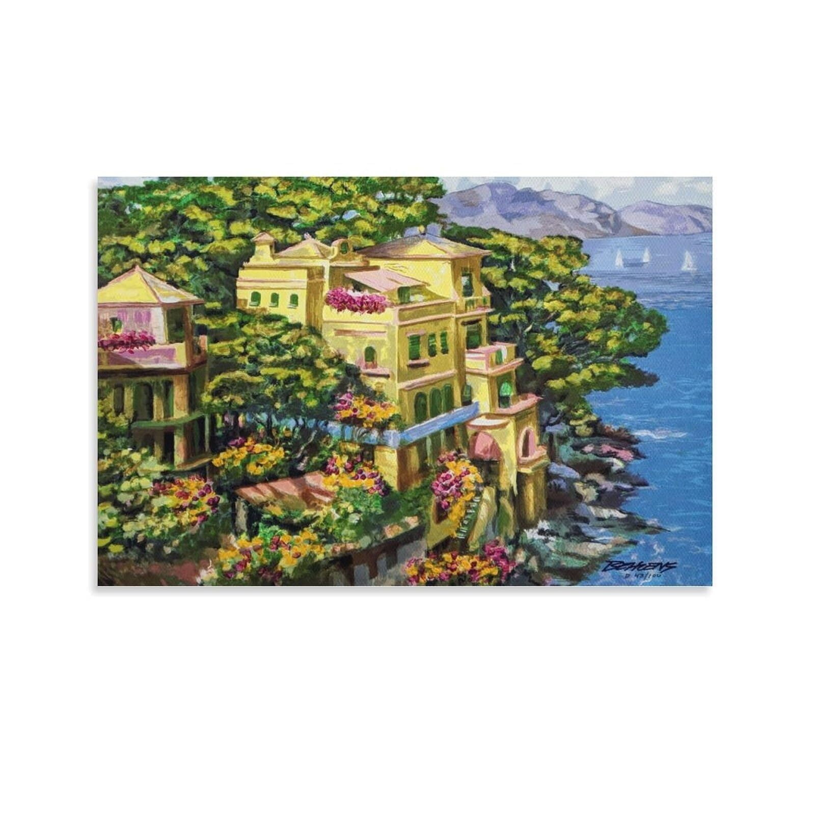 Artist Howard Behrens Villa Portofino Retro Painting Wall Art Posters ...