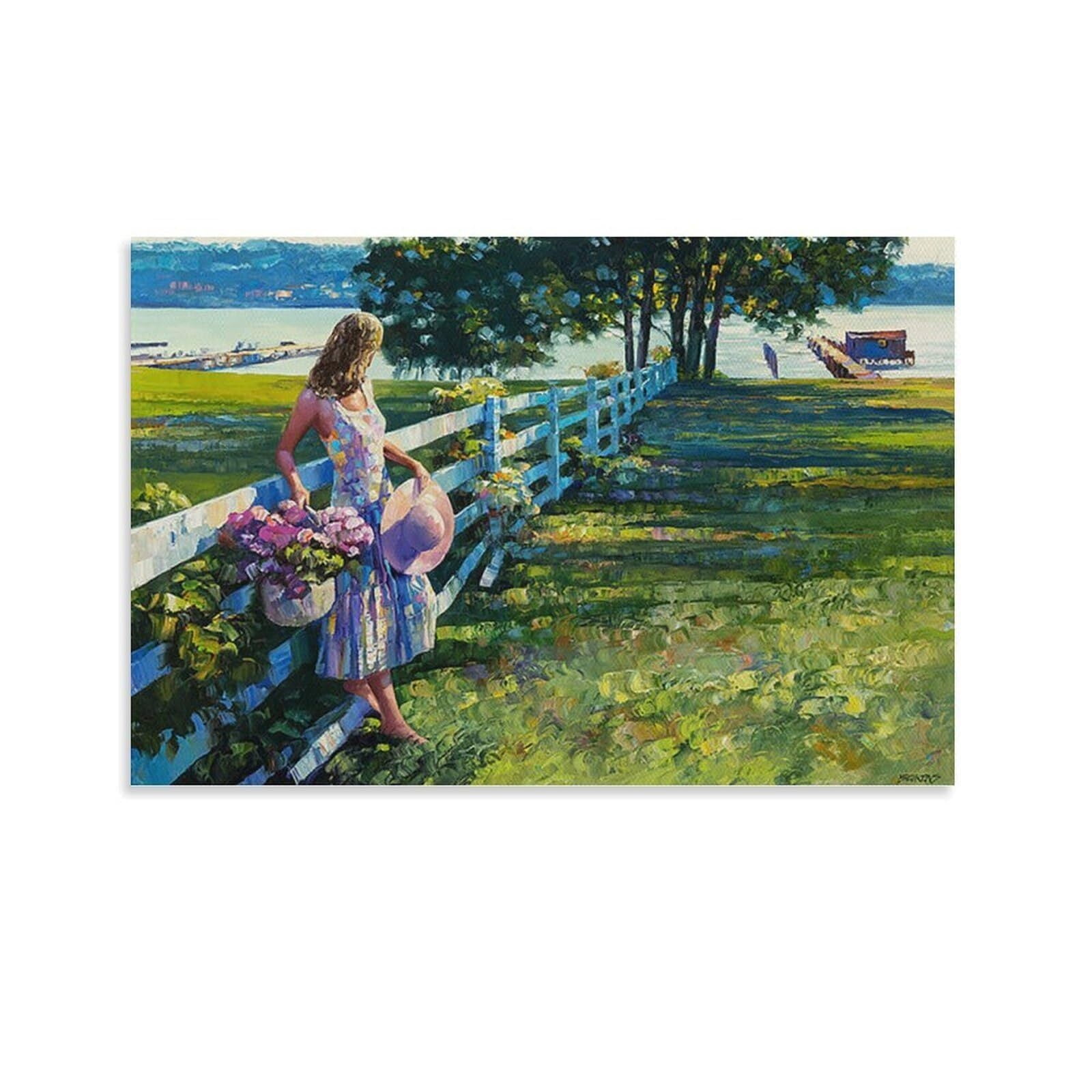 Artist Howard Behrens By The White Fence Retro Pastoral Painting Wall ...