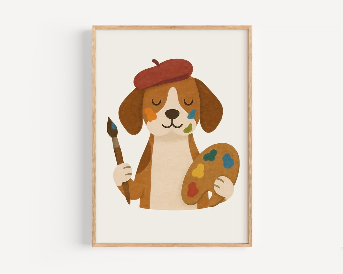 Artist Puppy Dog Poster: Nursery, Playroom Wall Art, Unframed Canvas ...