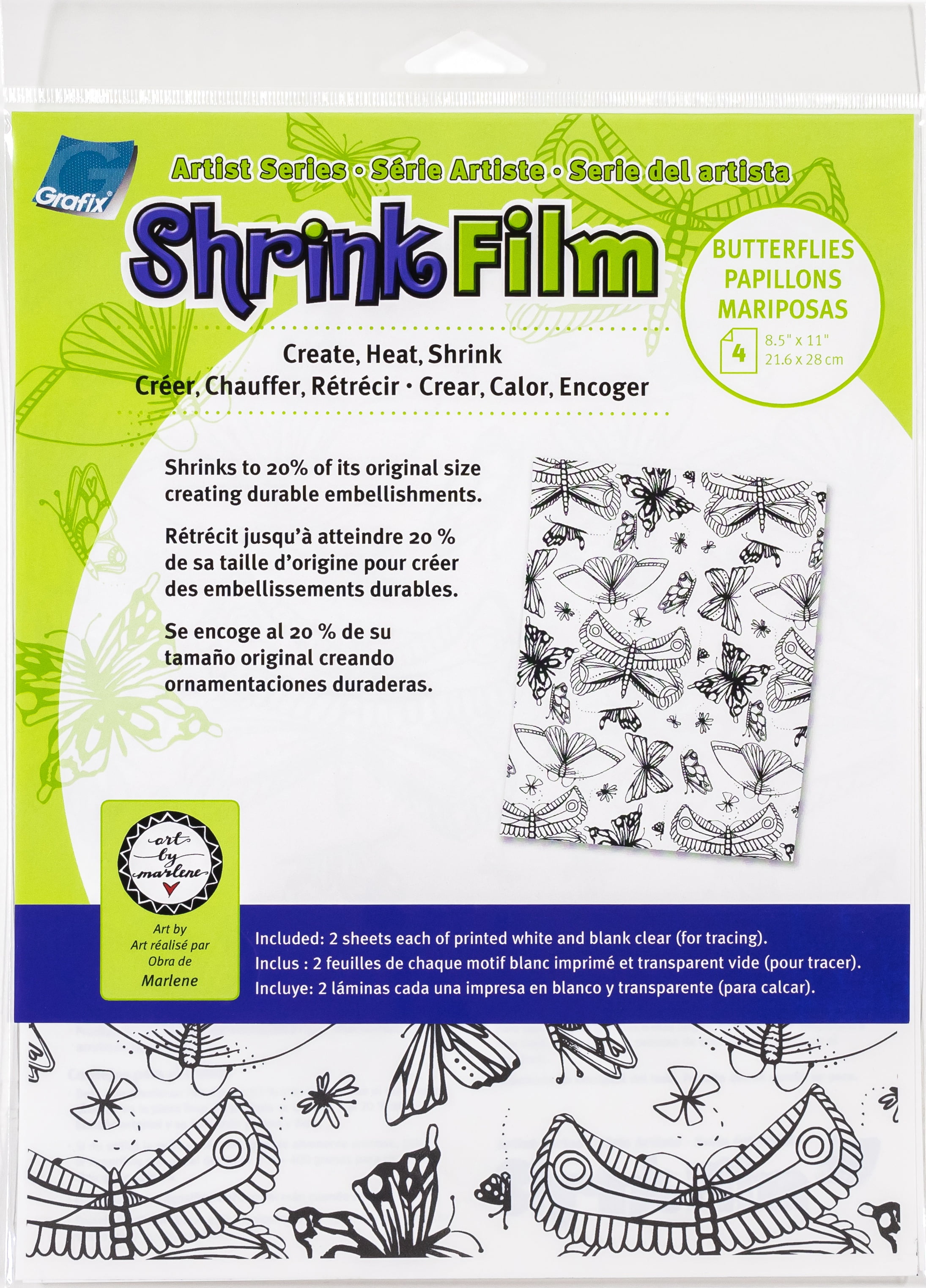 Artist Series Printed & Clear Shrink Film 8.5"X11" 4/Pkg-Butterflies ...